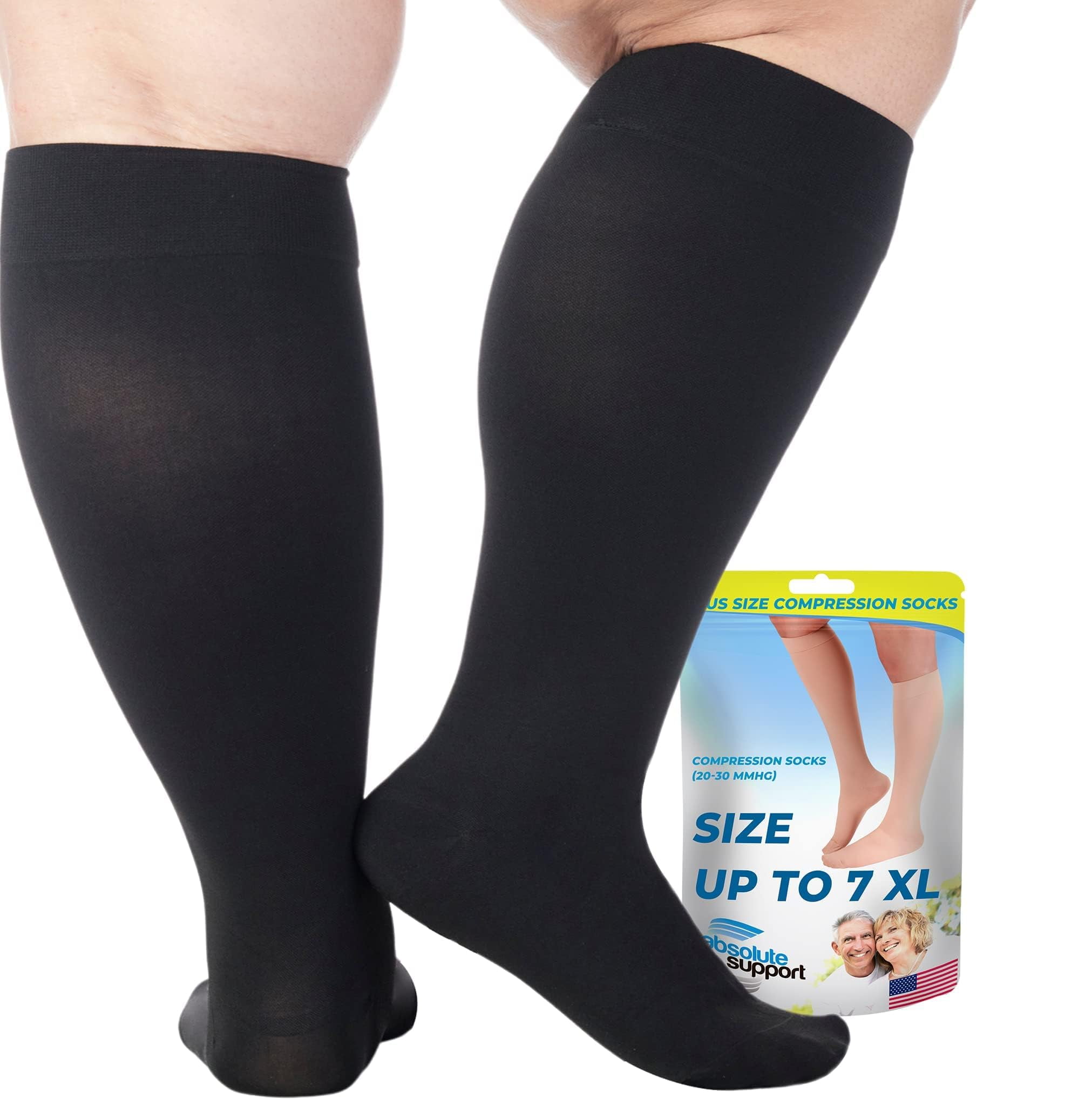 Plus Size Opaque Compression Socks for Women and Men 20-30mmHg - Black ...