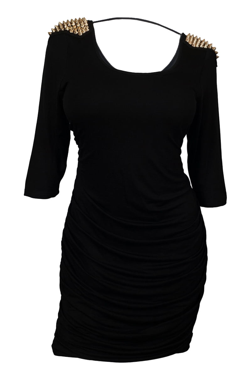 Plus Size Open Back Spike Studded Shoulder Dress Black - Walmart.com