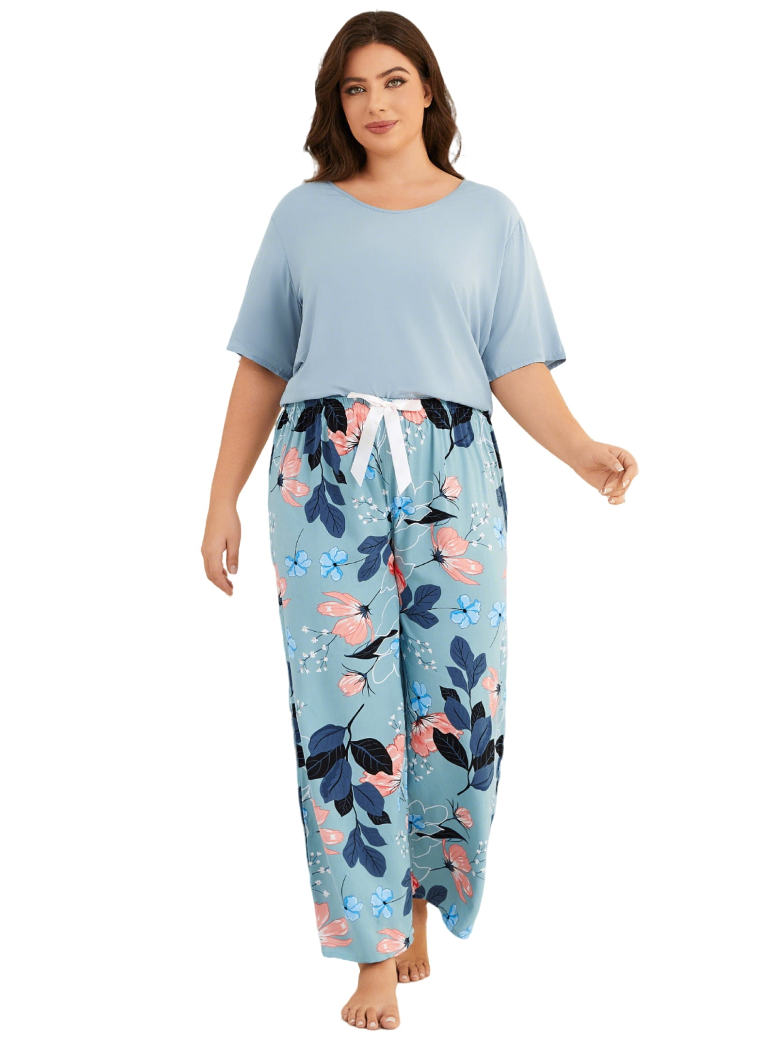 Plus Size Pajamas for Women, LOFIR Round Neck Soft Rayon Sleepwear ...