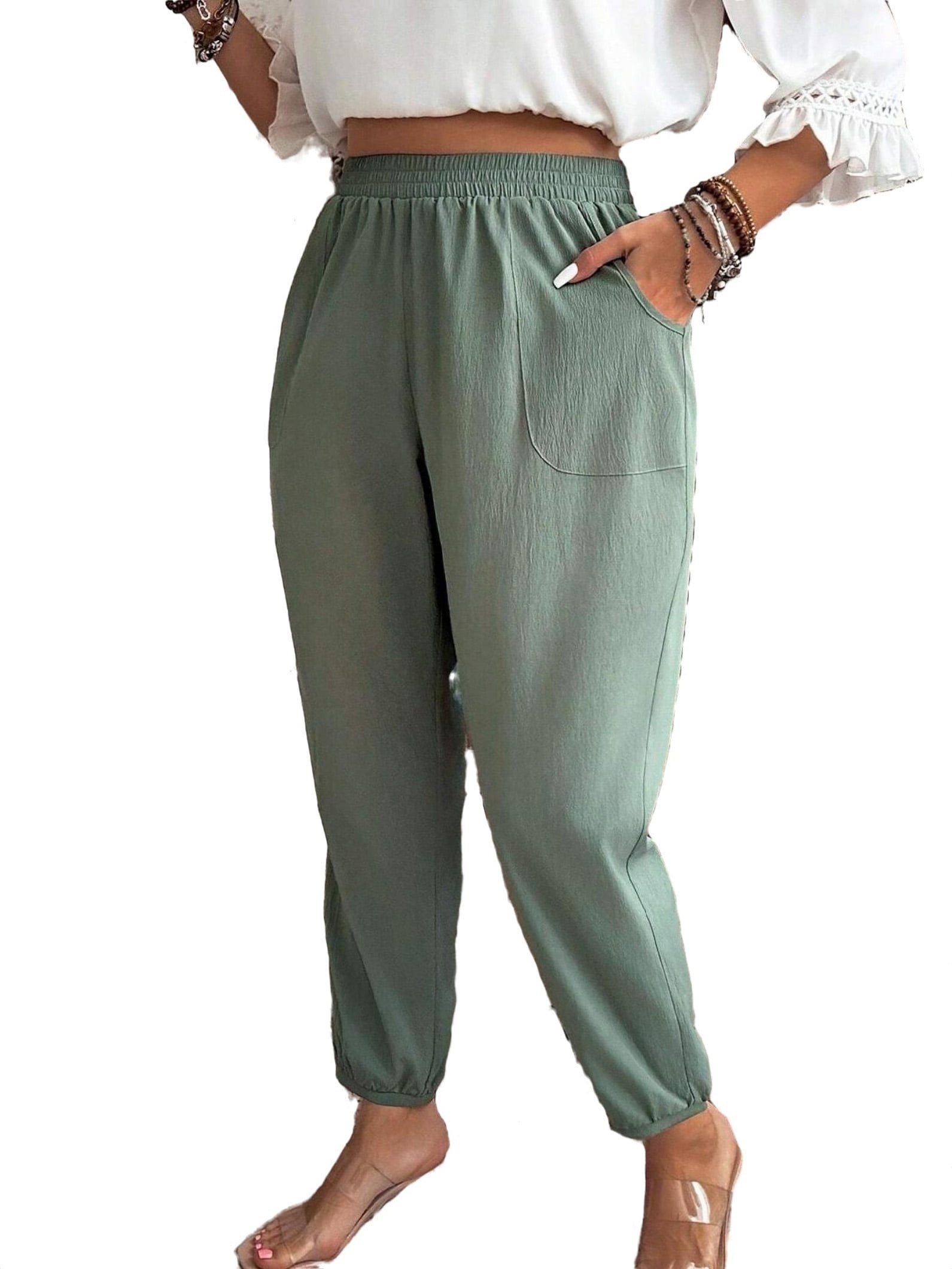 Plus Size Pants Casual Colorblock Harem/Genie Green 2XL (16) - Walmart.com