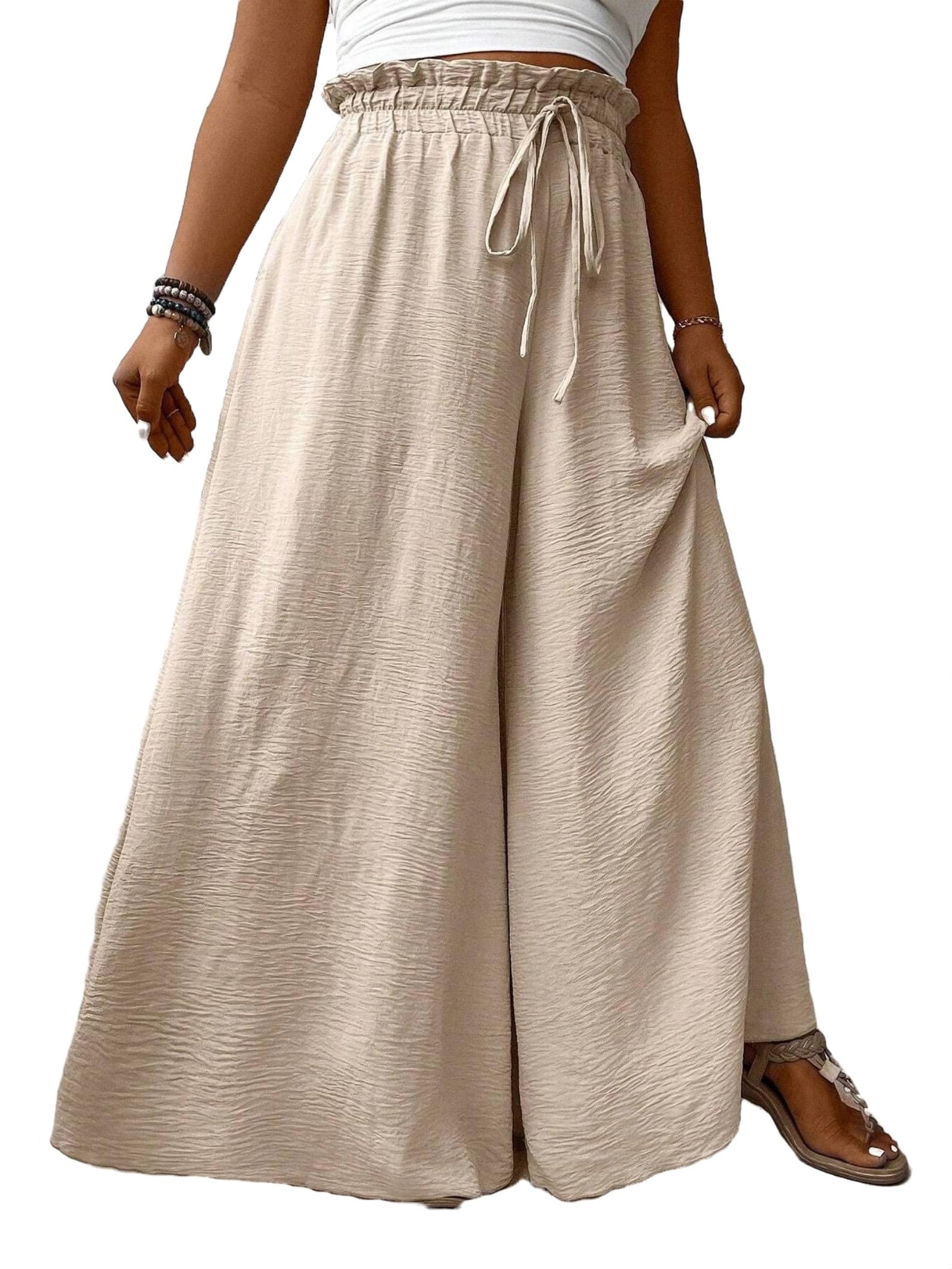 Plus Size Pants Casual Plain Wide Leg Apricot 0XL (12) - Walmart.com