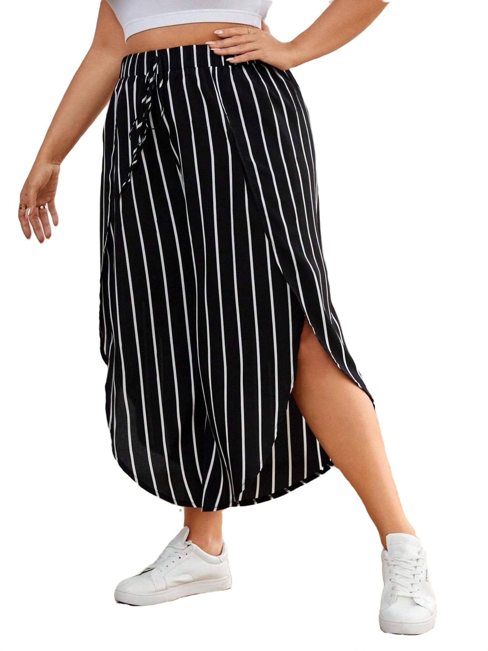 Plus Size Pants Casual Striped Parachute Black and White 0XL (12 ...