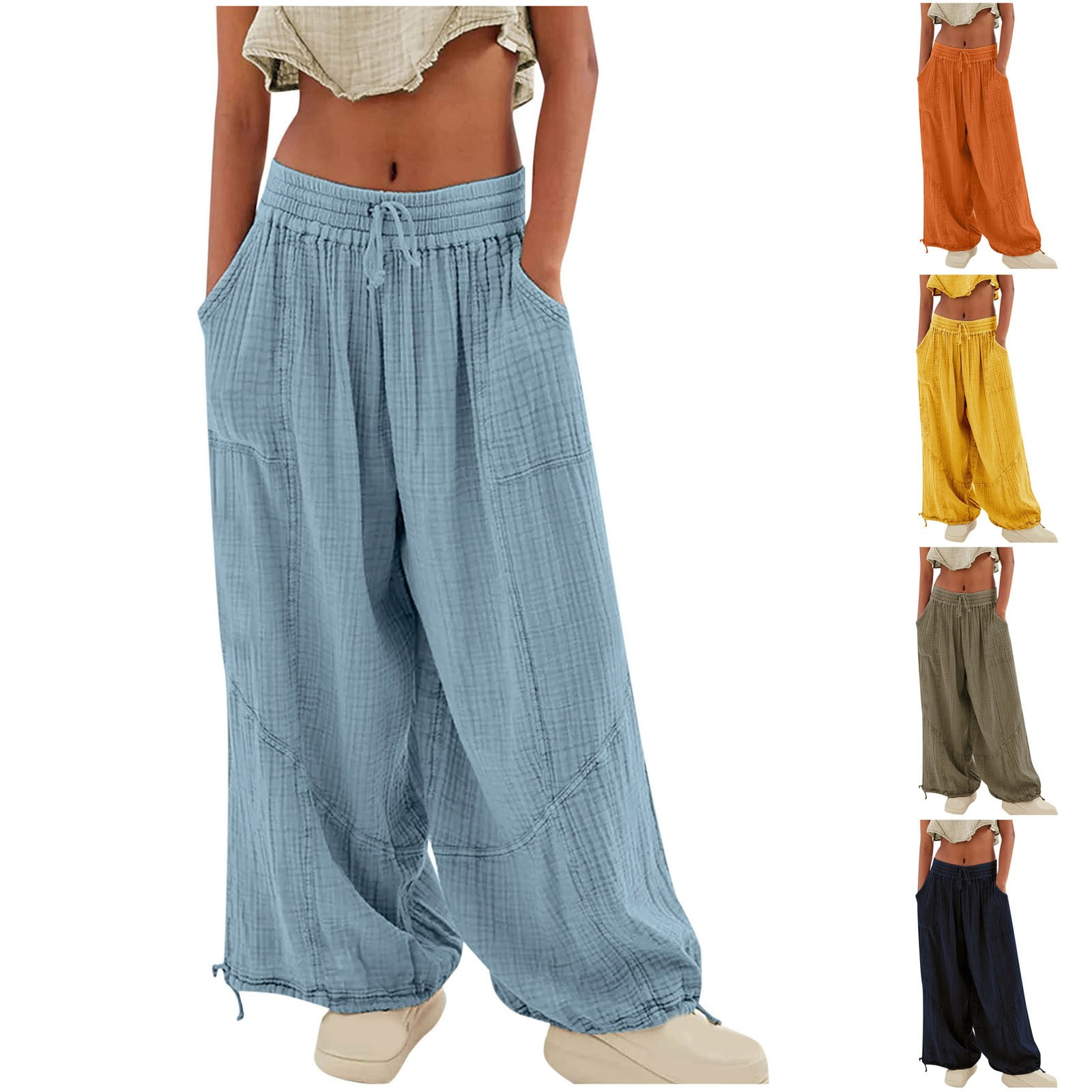 Plus Size Pants Curvy Women Baggy Utility Pants Summer High Waisted ...