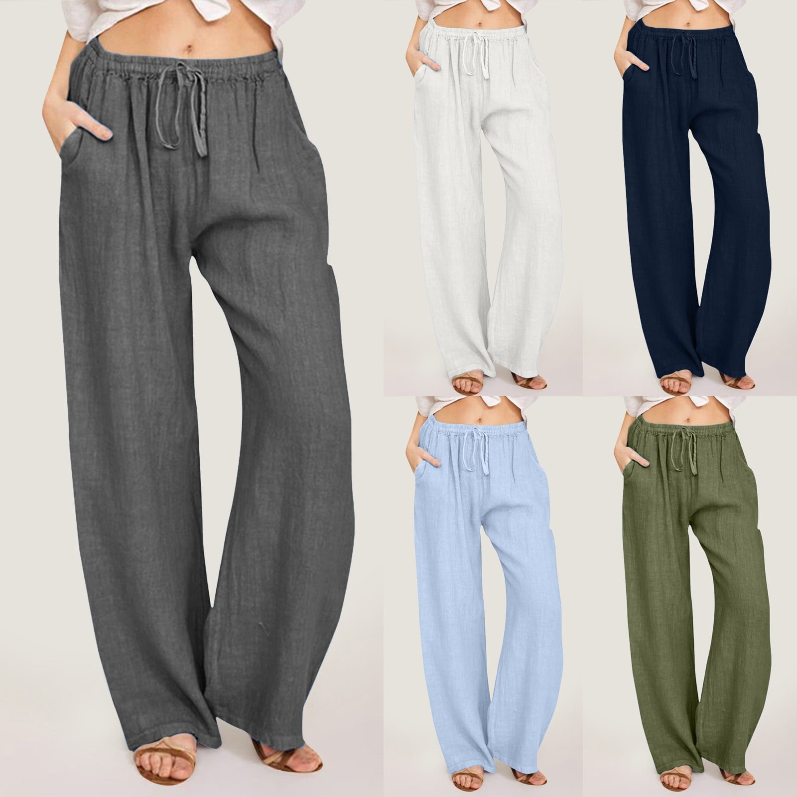 Plus Size Pants Curvy Women High Waisted Wide Leg Drawstring Elastic ...