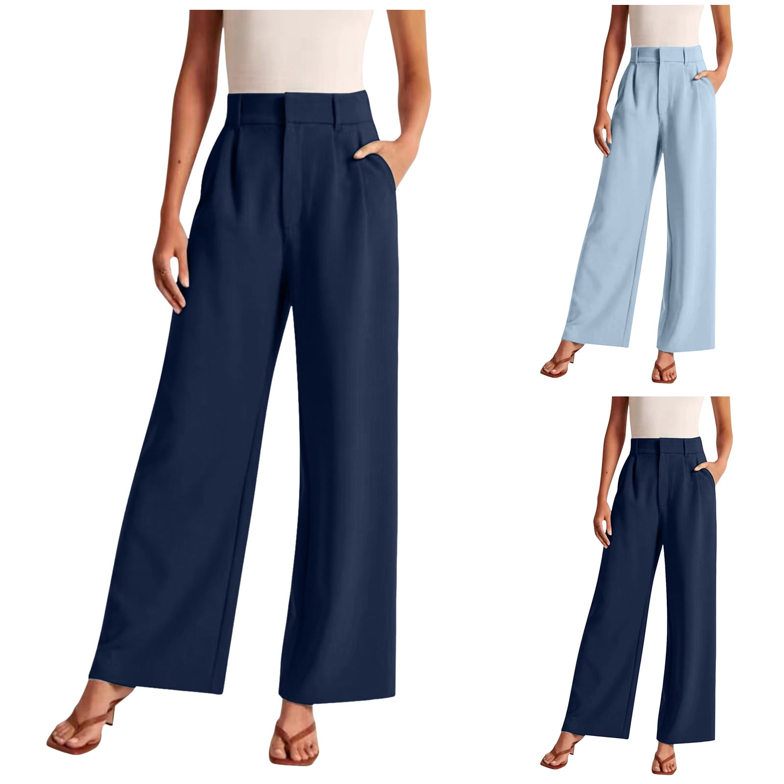 Plus Size Pants Curvy Women Wide Leg Pants Business Casual High Waisted ...