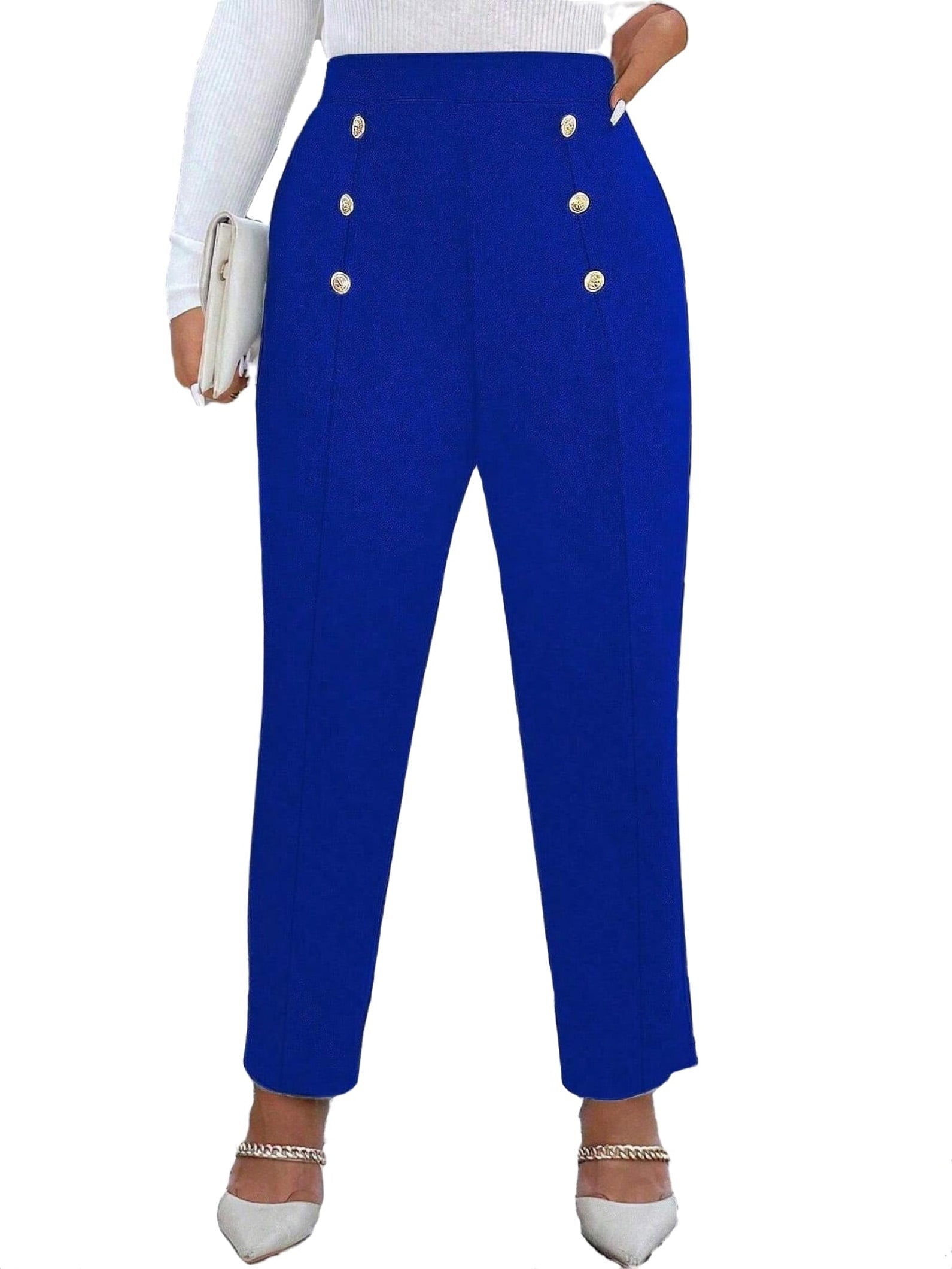 Plus Size Pants Elegant Plain Straight Leg Royal Blue 0XL (12 ...