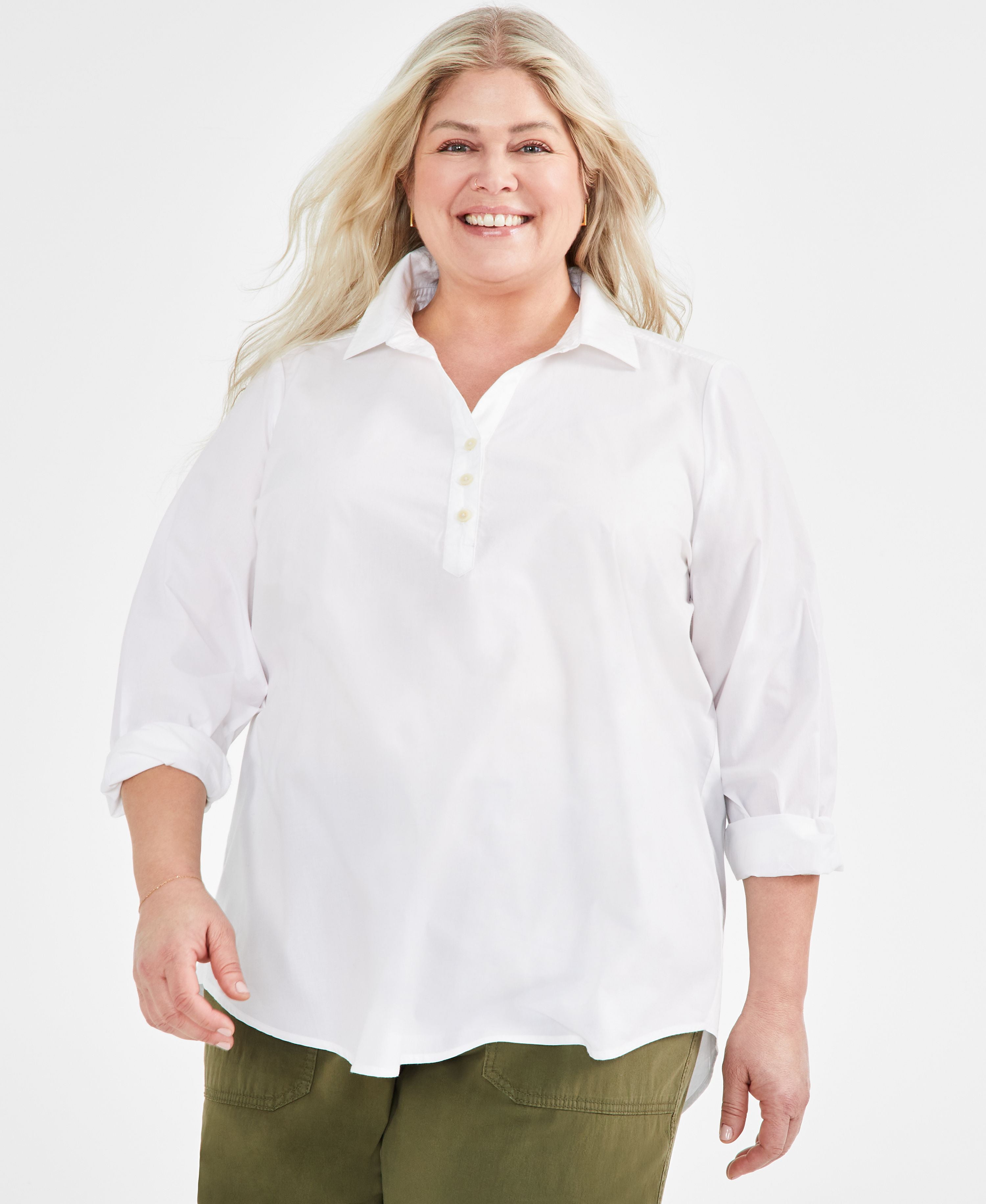 Plus Size Perfect Popover Top Bright White 2X - Walmart.com