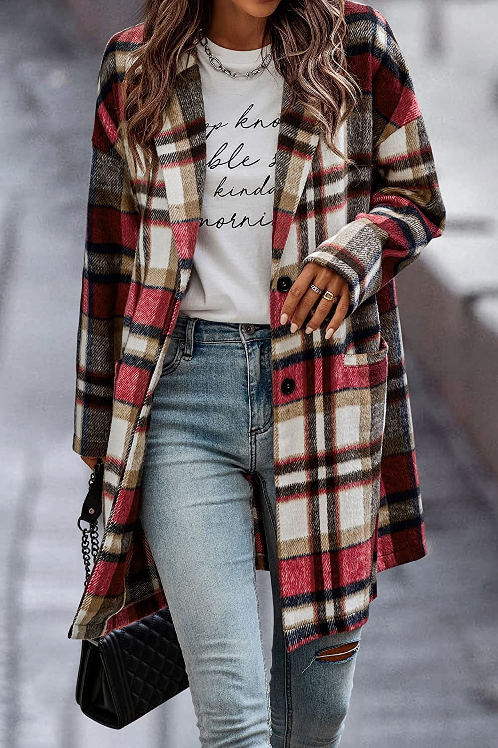 Plus Size Plaid Shacket Oversized Long Sleeve Button Down Boyfriend ...