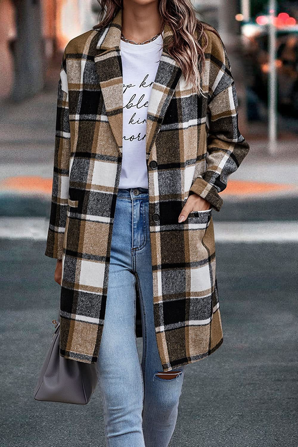 Plus Size Plaid Shacket Oversized Long Sleeve Button Down Boyfriend ...