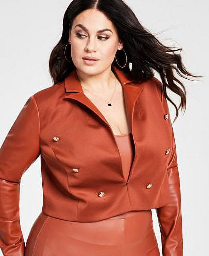 Plus Size Pleather Double-Breasted Cropped Blazer Spice 3X - Walmart.com