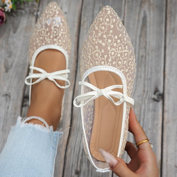 Plus Size Pointed Toe Bowknot Rhinestone Comfortable Women's Casual ...