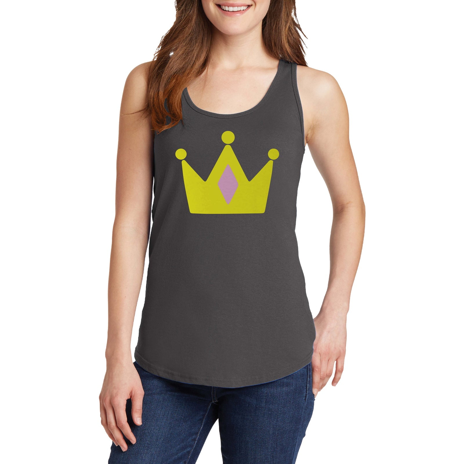 Plus Size Princess Peach's Crown Ladies Core Cotton Tank Top - Charcoal ...