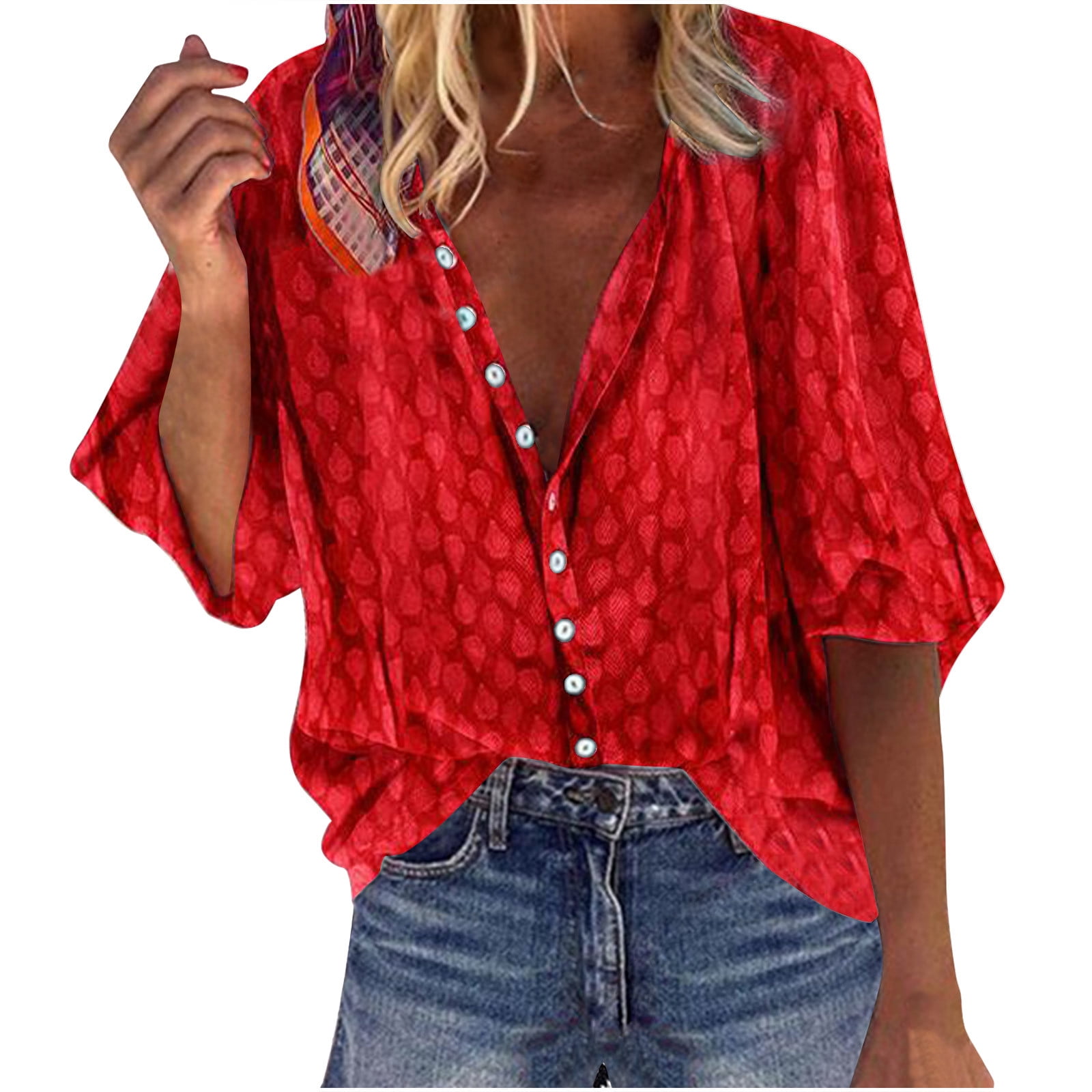 Plus Size Printed Button Up Shirts for Women Long Lantern Sleeve Lapel ...