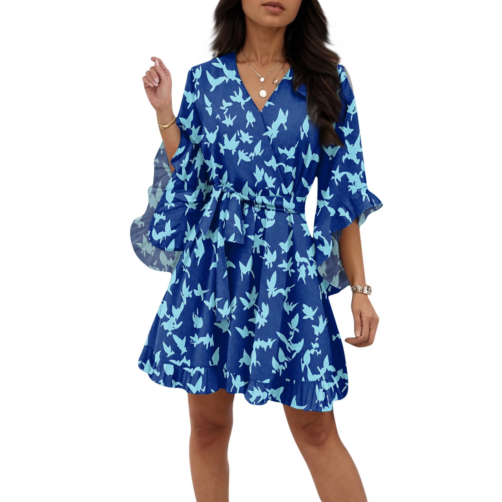 Plus Size Prom Dress, Casual V Neck Floral Dress Half Sleeve Tunic ...