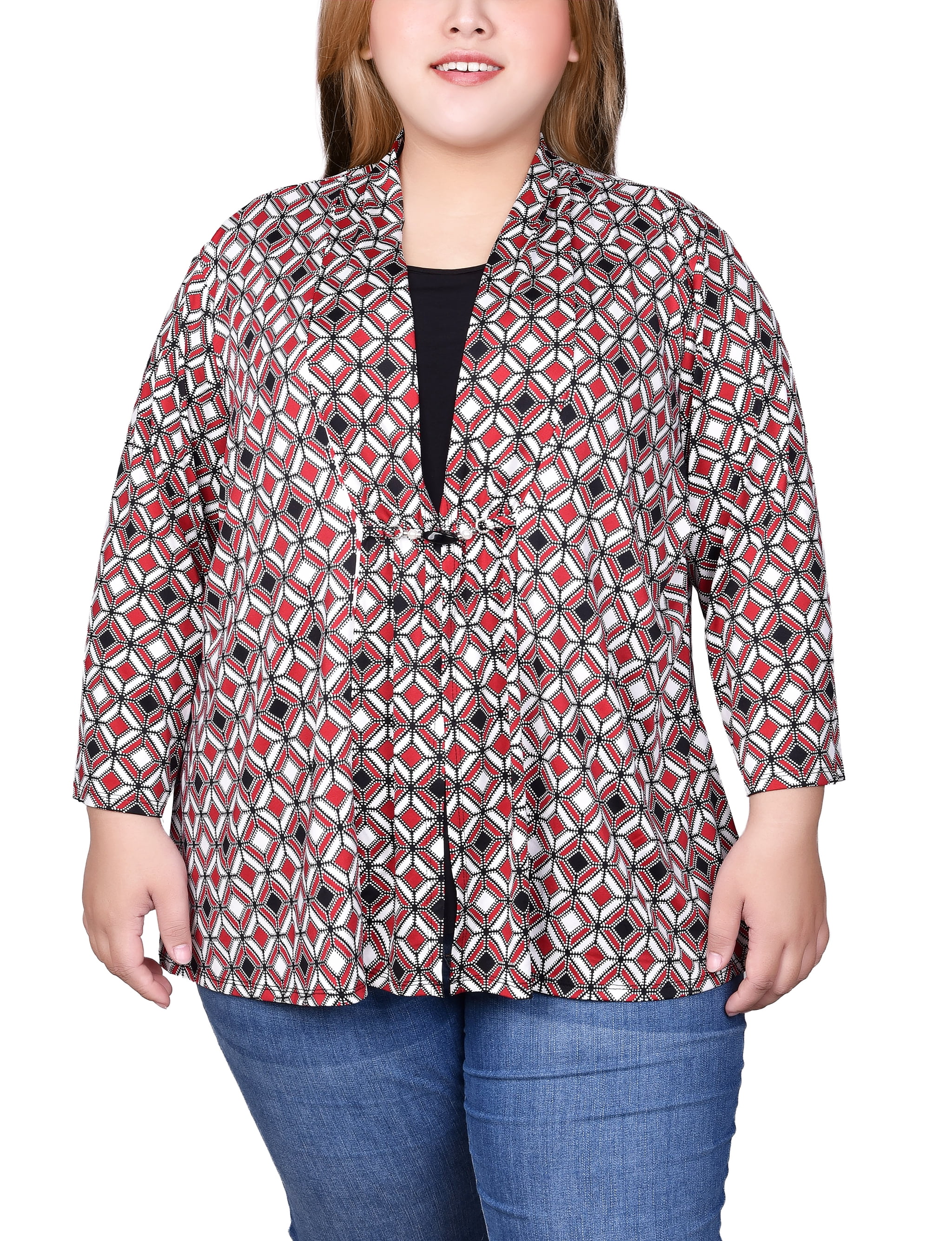 Plus Size Puff Print 3/4 Sleeve Two-Fer Top - Walmart.com