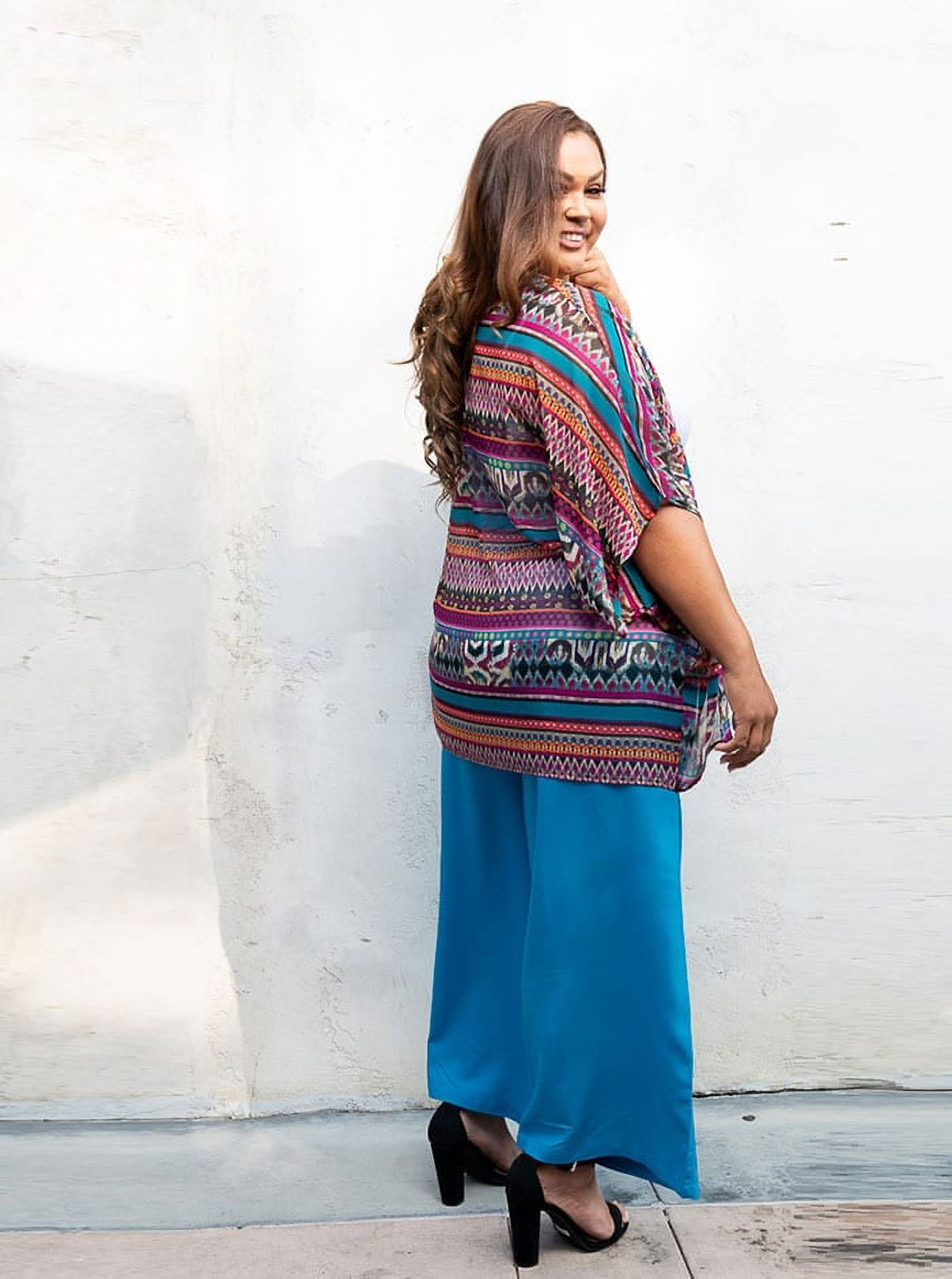 Plus Size Purple/Teal Print Kimono Jacket - Walmart.com