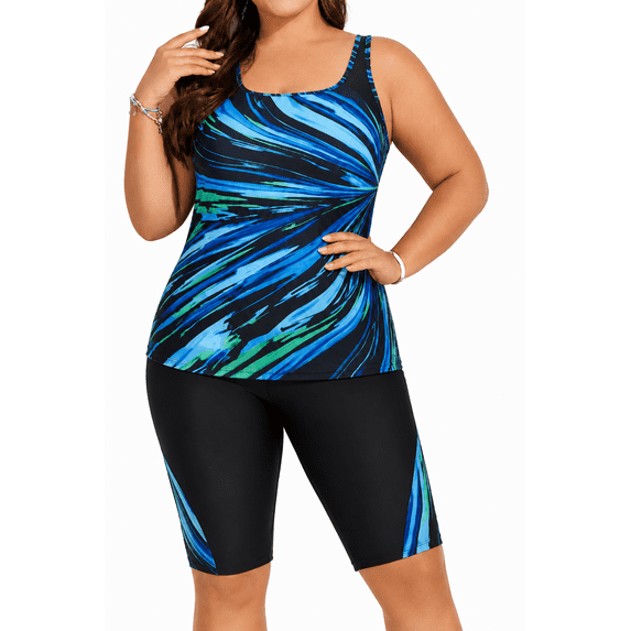 Plus Size Tankini Swimsuits for Women 2 Piece Rash Guard Bathing Suit ...