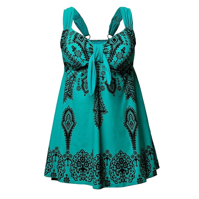 Plus Size Retro Print Fashion Pin Up Swimdress Style Swimsuit Tankini ...