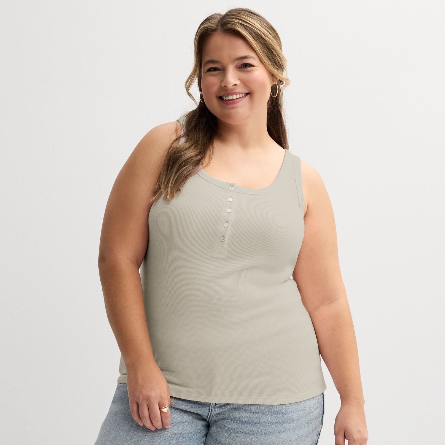 Plus Size Rib Henley Tank Top Color: Fauna Size: 1X - Walmart.com