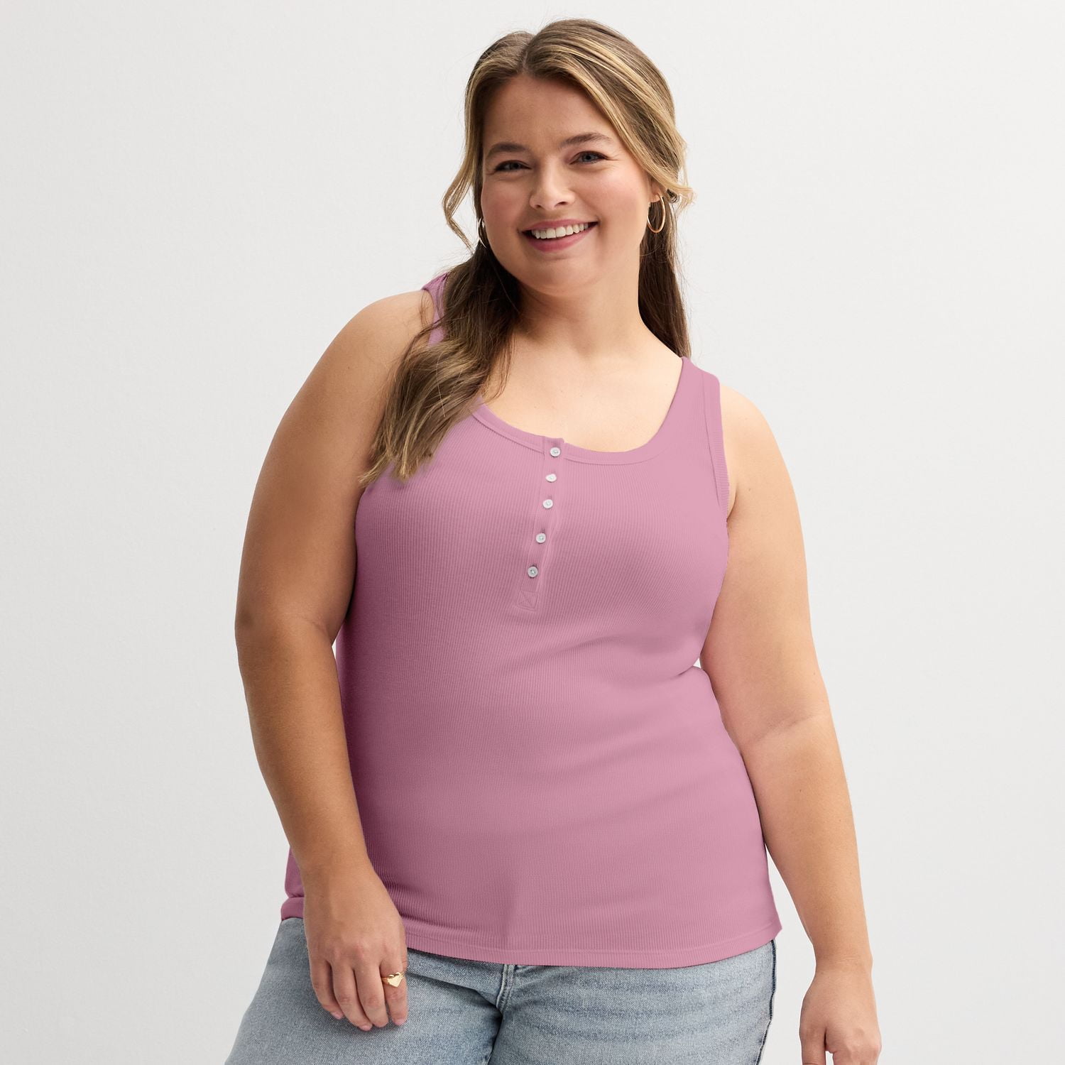 Plus Size Rib Henley Tank Top Color: Shady Orchid Size: 3X - Walmart.com