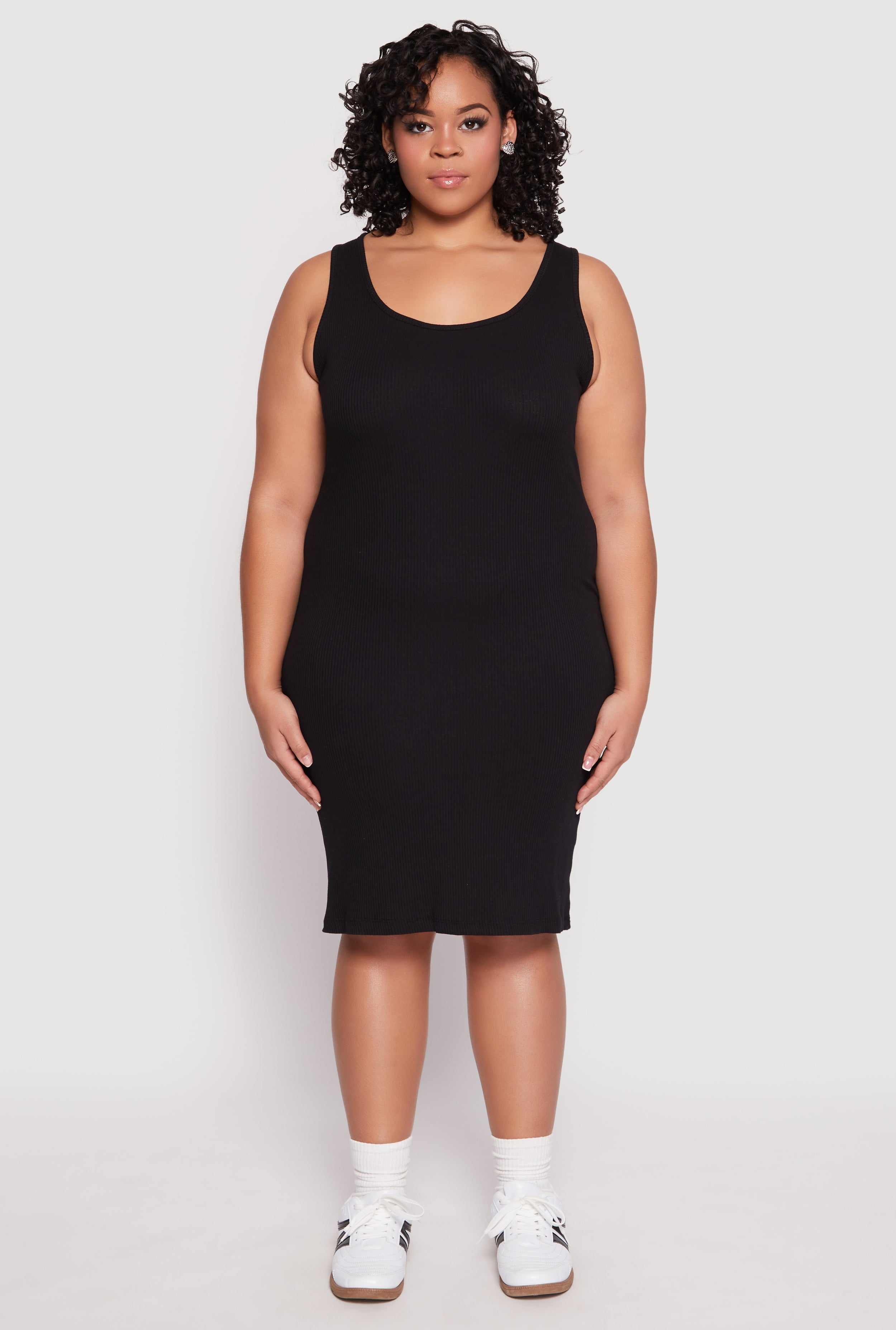 Womens Plus Size Rib Knit Scoop Neck Tank Dress - Walmart.com