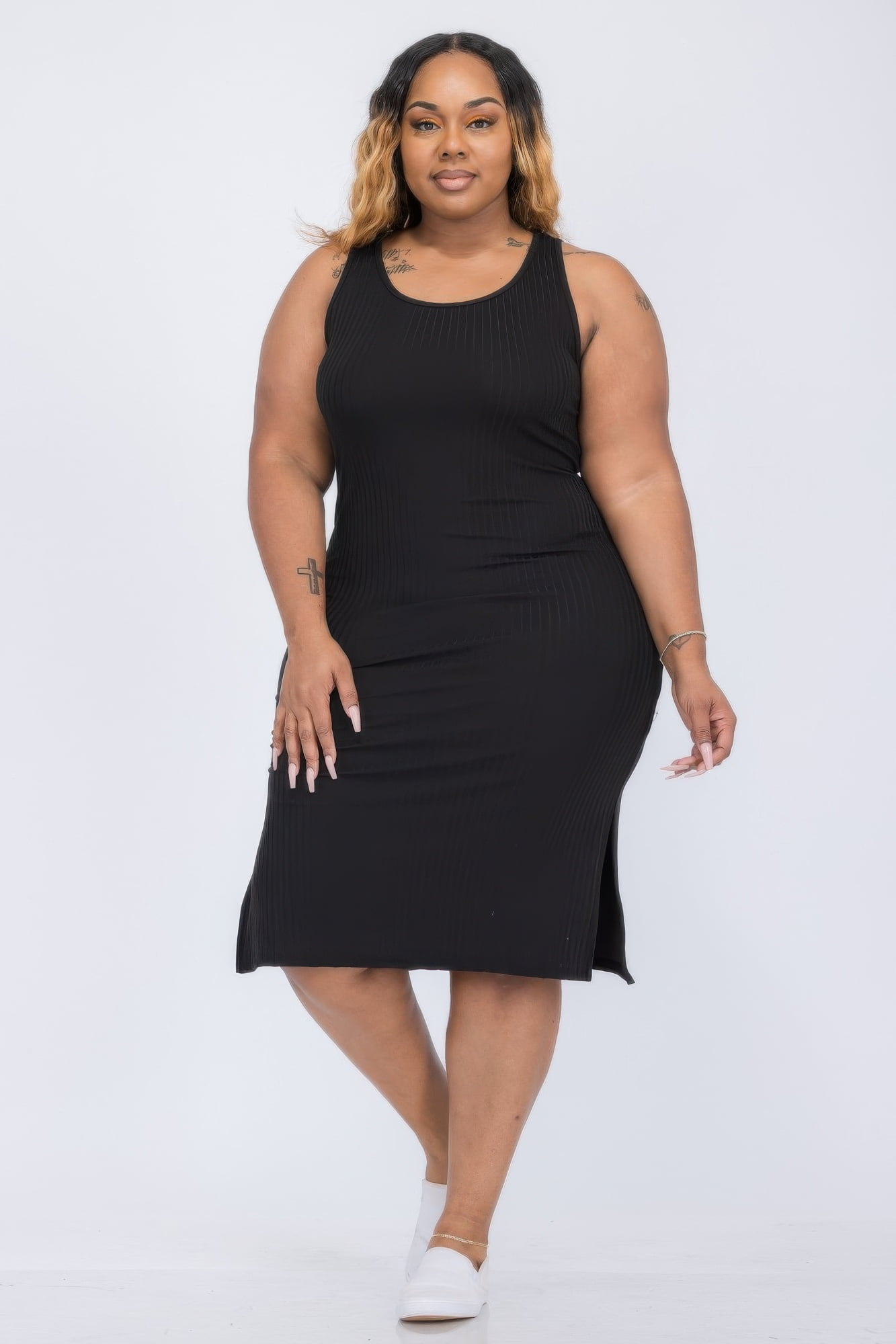 Plus Size Ribbed Side Slit Tank Midi Dress - Walmart.com