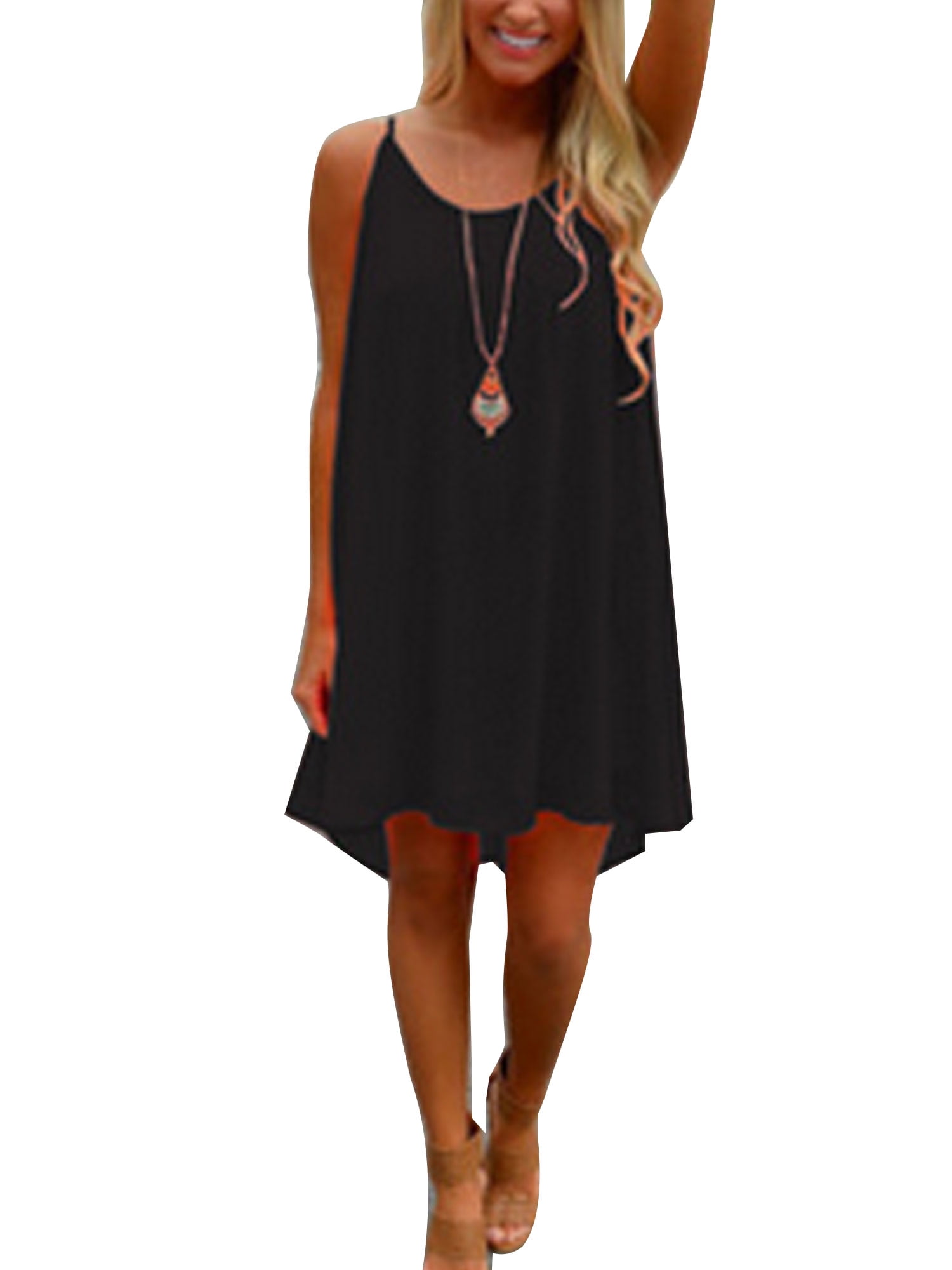 Plus Size S-3XL Women Sleeveless Strap Loose Asymmetrical Hem Mini ...