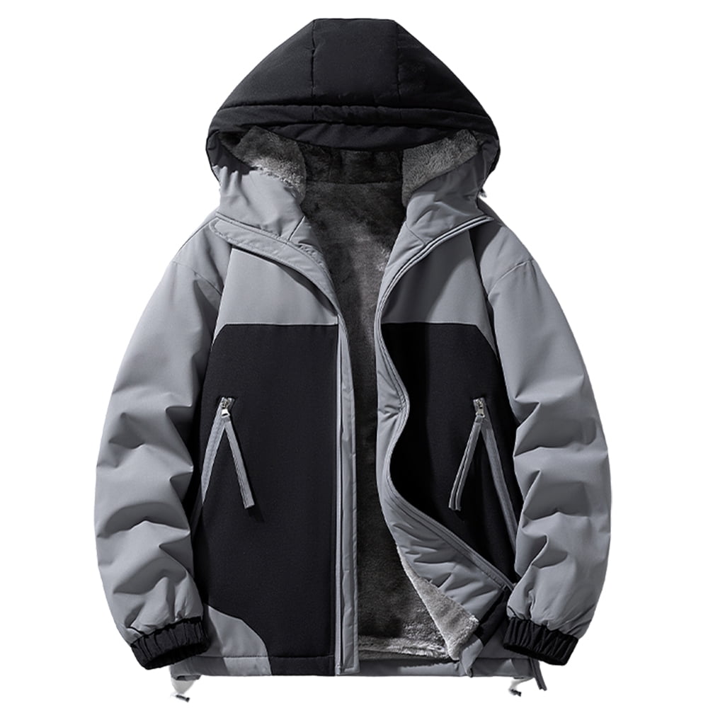 Plus Size S-4XL Men's Outerwear Coats Hooded Zip Up Jacket with Faux ...