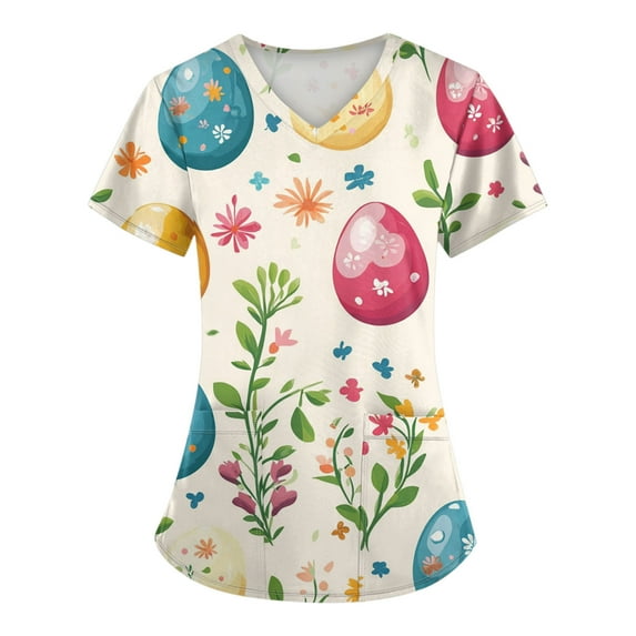 Plus Size Scrub Tops，Scrub Tops Womens Cute Easter Printed Nurse ...