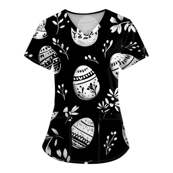 Plus Size Scrubs，Scrub Tops Womens Cute Easter Printed Nurse Uniforms ...