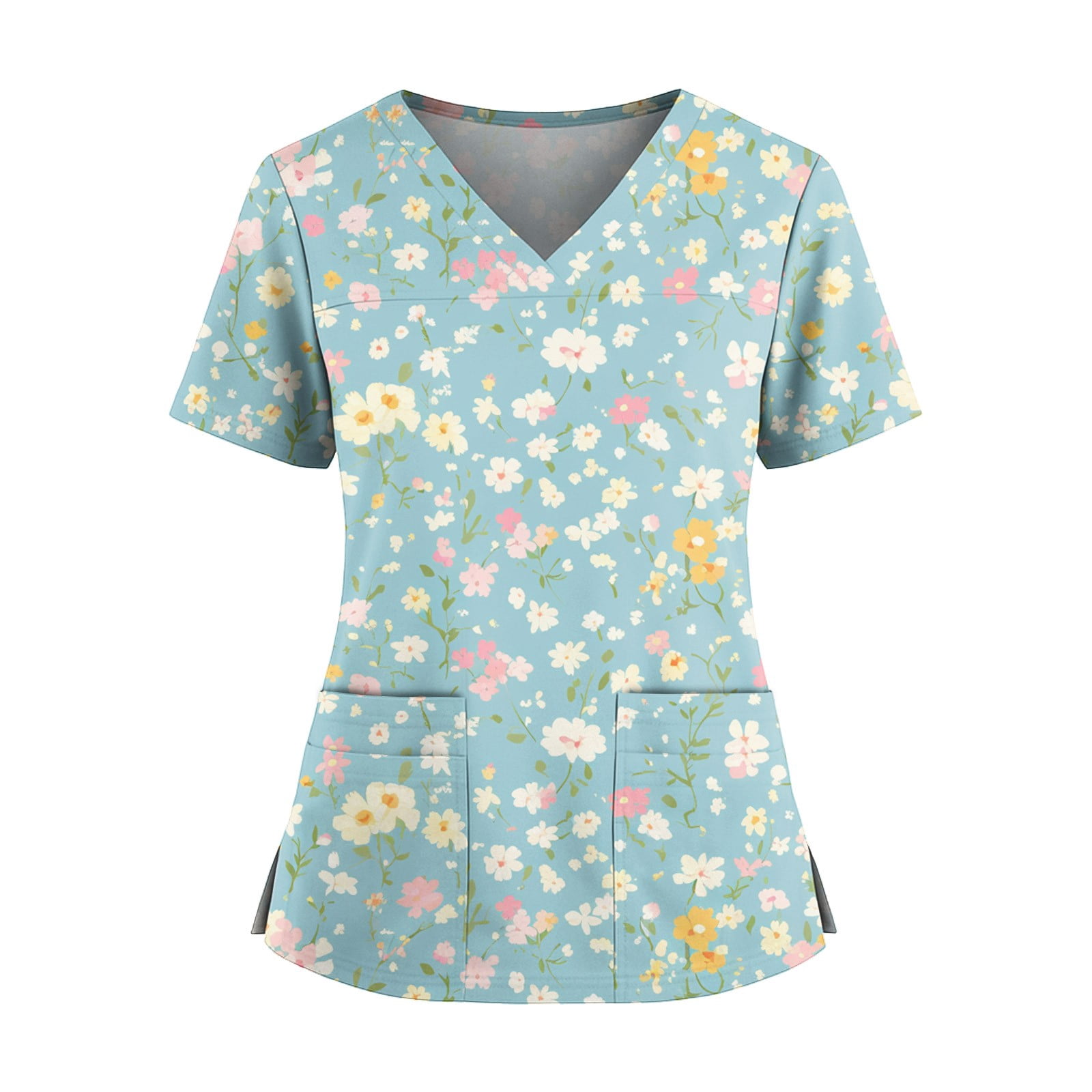Plus Size Scrubs, Women'S Floral Printed Nurse Scrubs Tops-Stretchy V ...