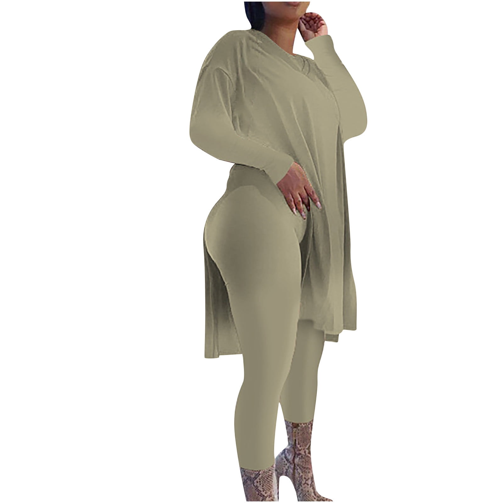 Plus Size Sets for Women S-5X 2 Piece Long Sleeve Slit V Neck Tops ...