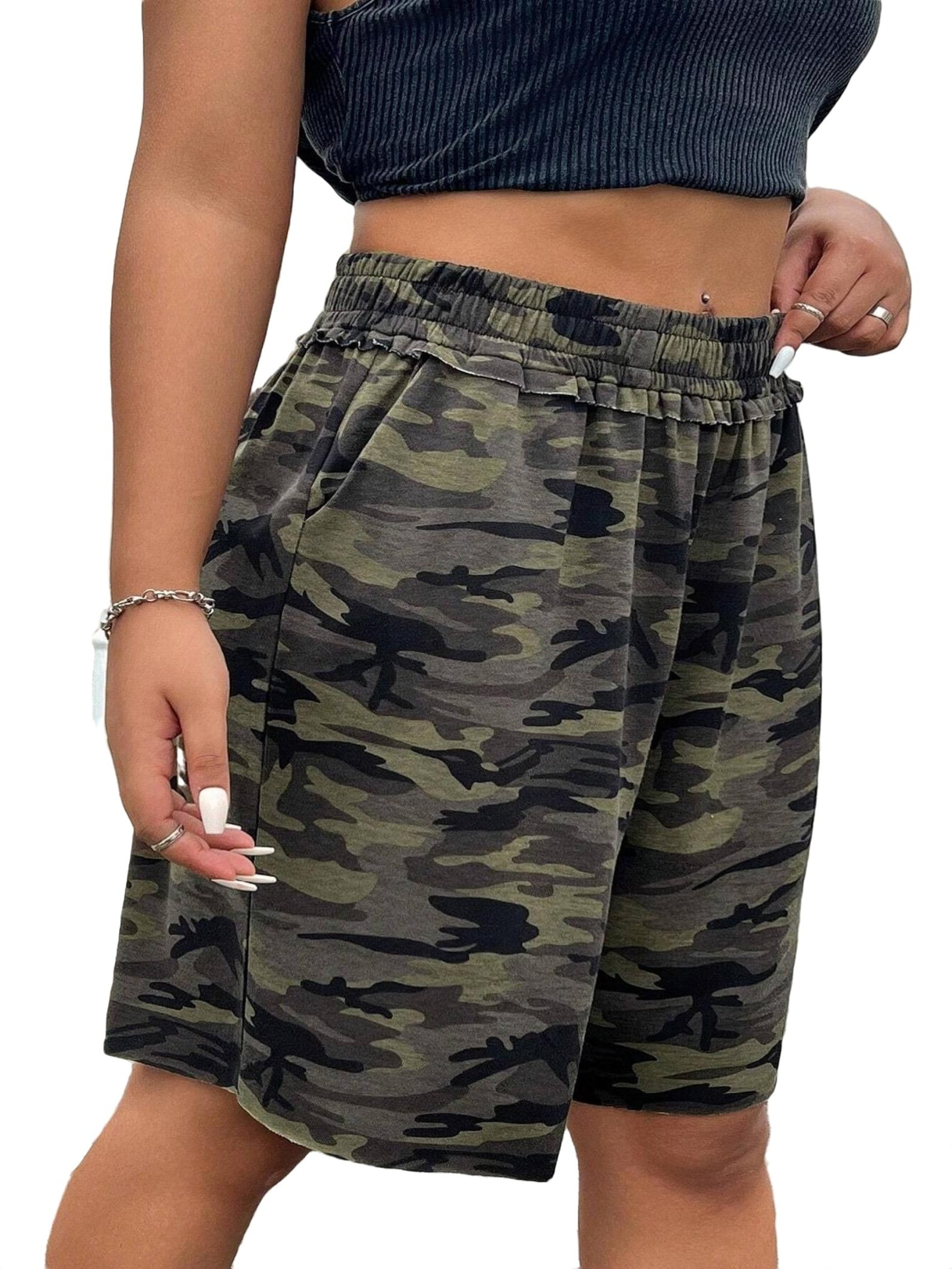 Plus Size Shorts Casual All Over Print Bermuda Multicolor 0XL (12 ...