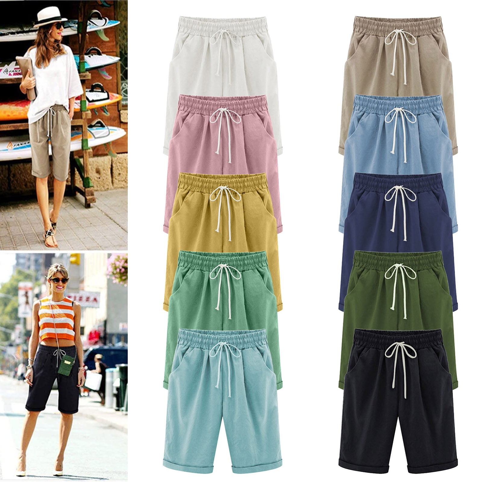 Plus Size Shorts Ladies Plus Size High Waisted Lacing Beach Workout ...