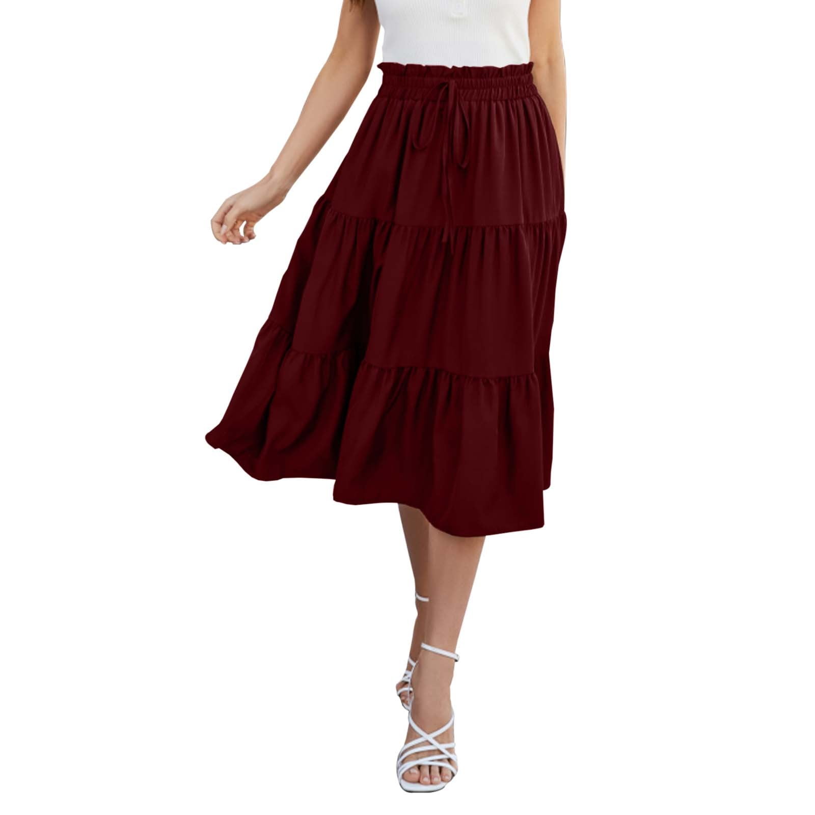 Plus Size Skirts Bohemian Style Tiered Flared Midi Flowing A Line Skirt ...