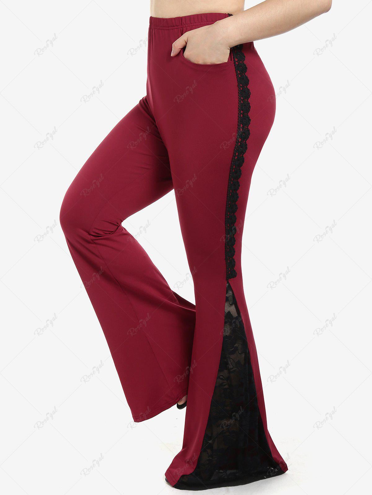 Plus Size Slant Pockets Lace Panel Bell Bottom Pants - Walmart.com