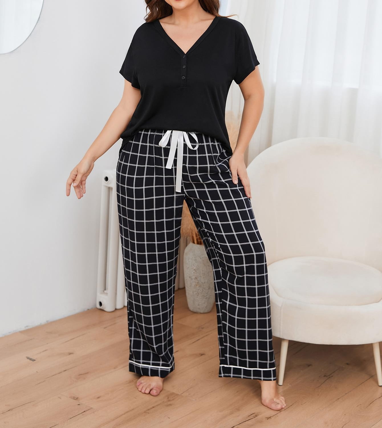 Plus Size Sleepwear for Women Pajama Set 2 Piece Short Sleeve Tee and ...