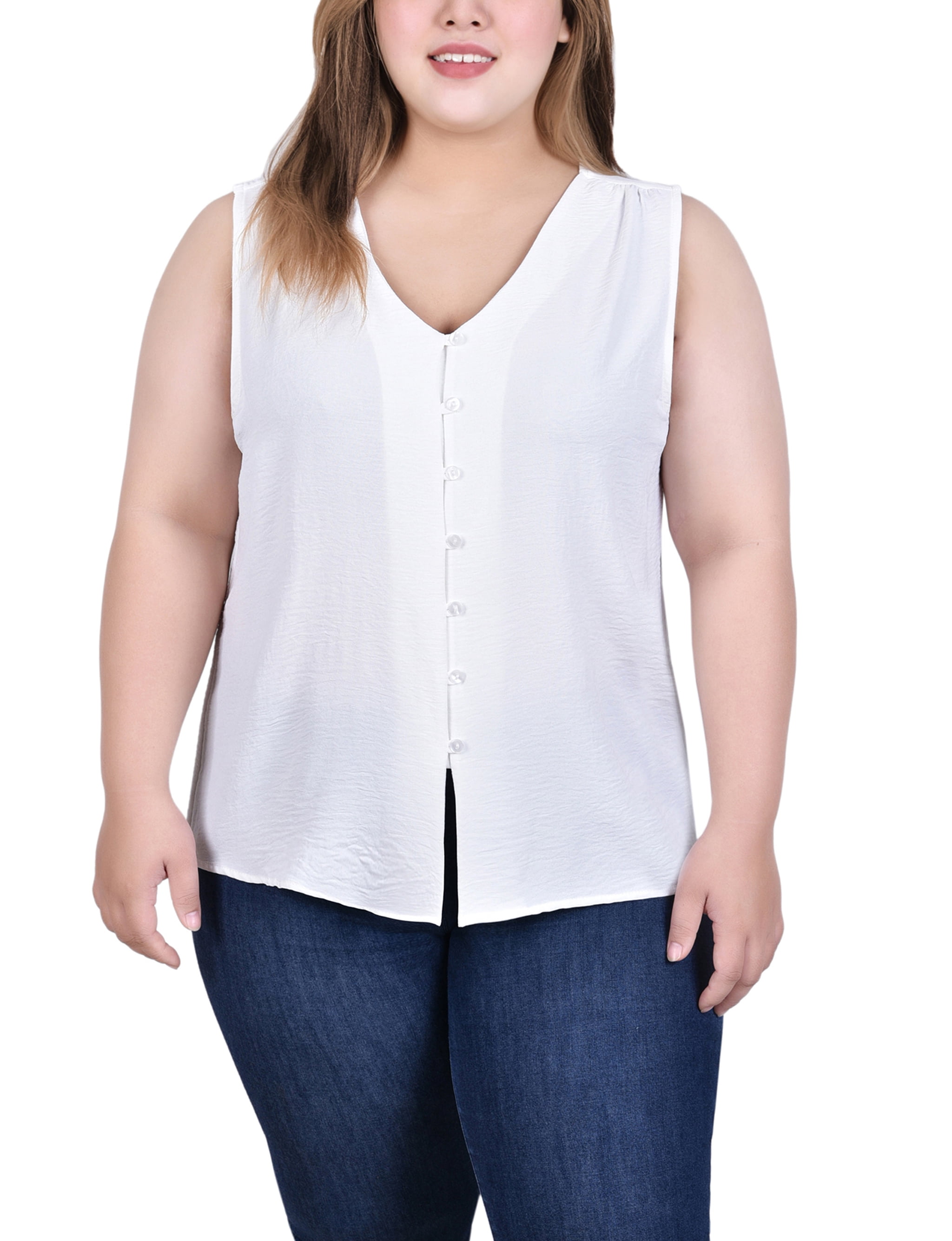 Plus Size Sleeveless Button Front Blouse - Walmart.com