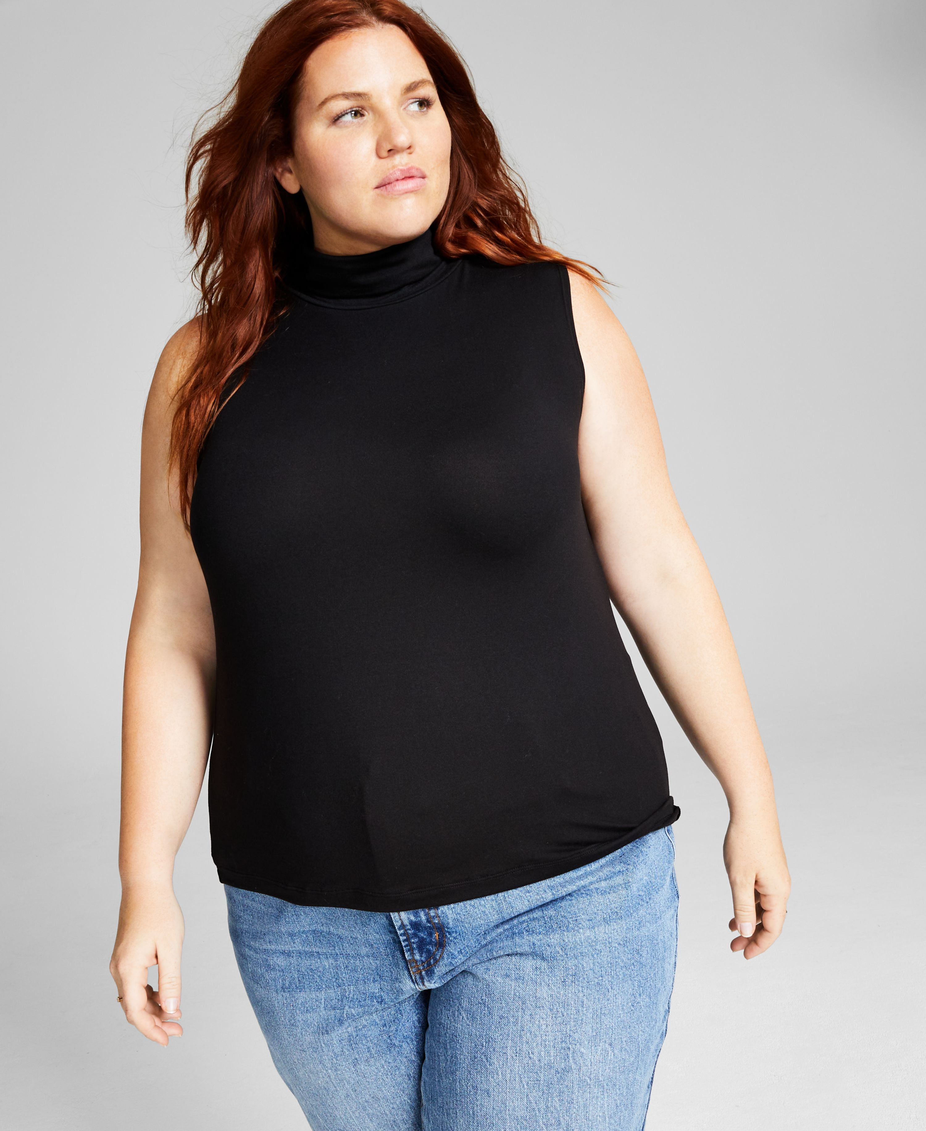 Plus Size Sleeveless Turtleneck Top Black 0X - Walmart.com