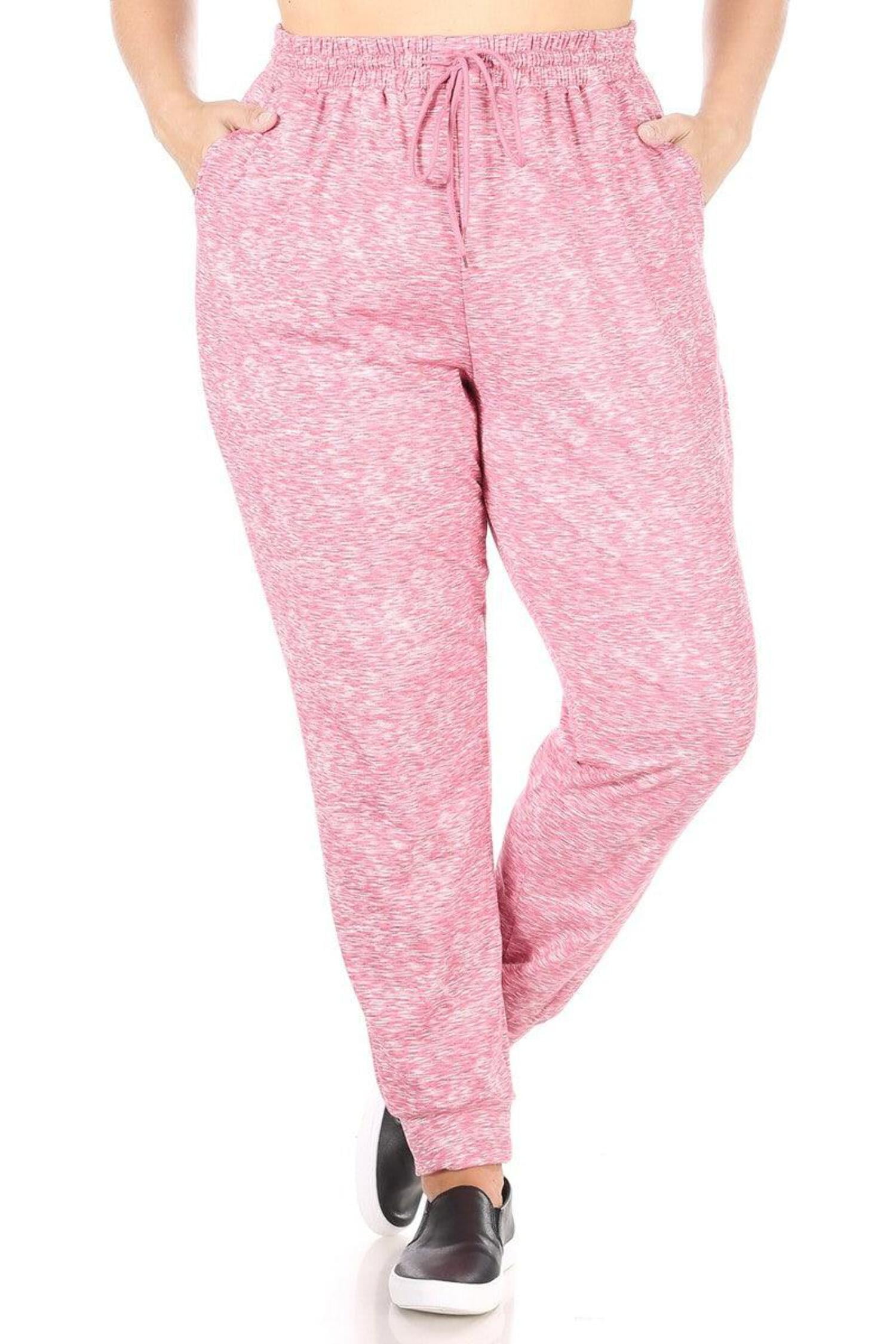 Plus Size Soft Brushed Fleece Lined Sweatpants - Pink Space Dye ...