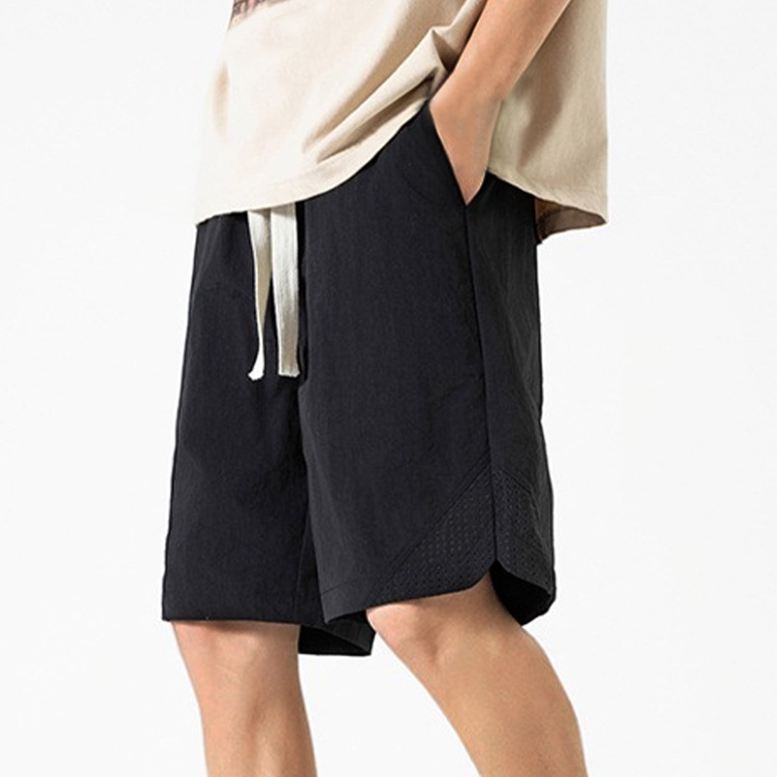 Plus Size Solid Drawstring Shorts for Men 2025 Casual Straight Wide Leg ...