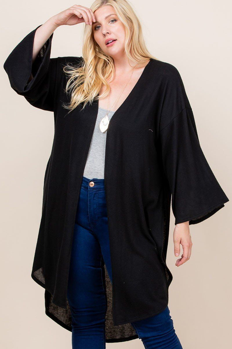 Plus Size Solid Hacci Brush Open Front Long Cardigan With Bell Sleeves 3XL - Walmart.com