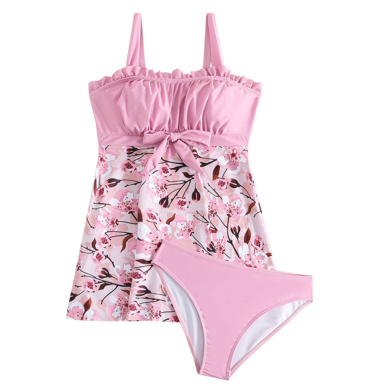 Plus Size Split Tankini Swimsuit for Women Floral Print Ruffled Front ...