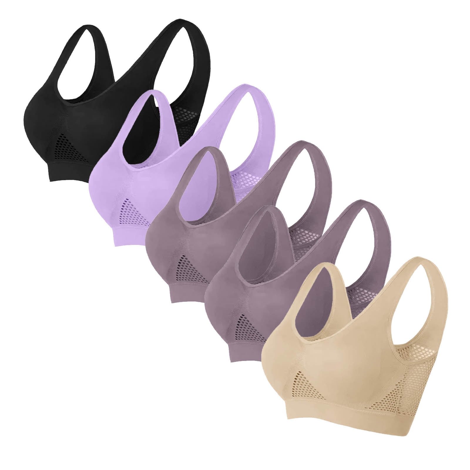 Plus Size Sports Bras for Women S-6x 5 Pack Sexy Hollow Out Pull On Bra ...