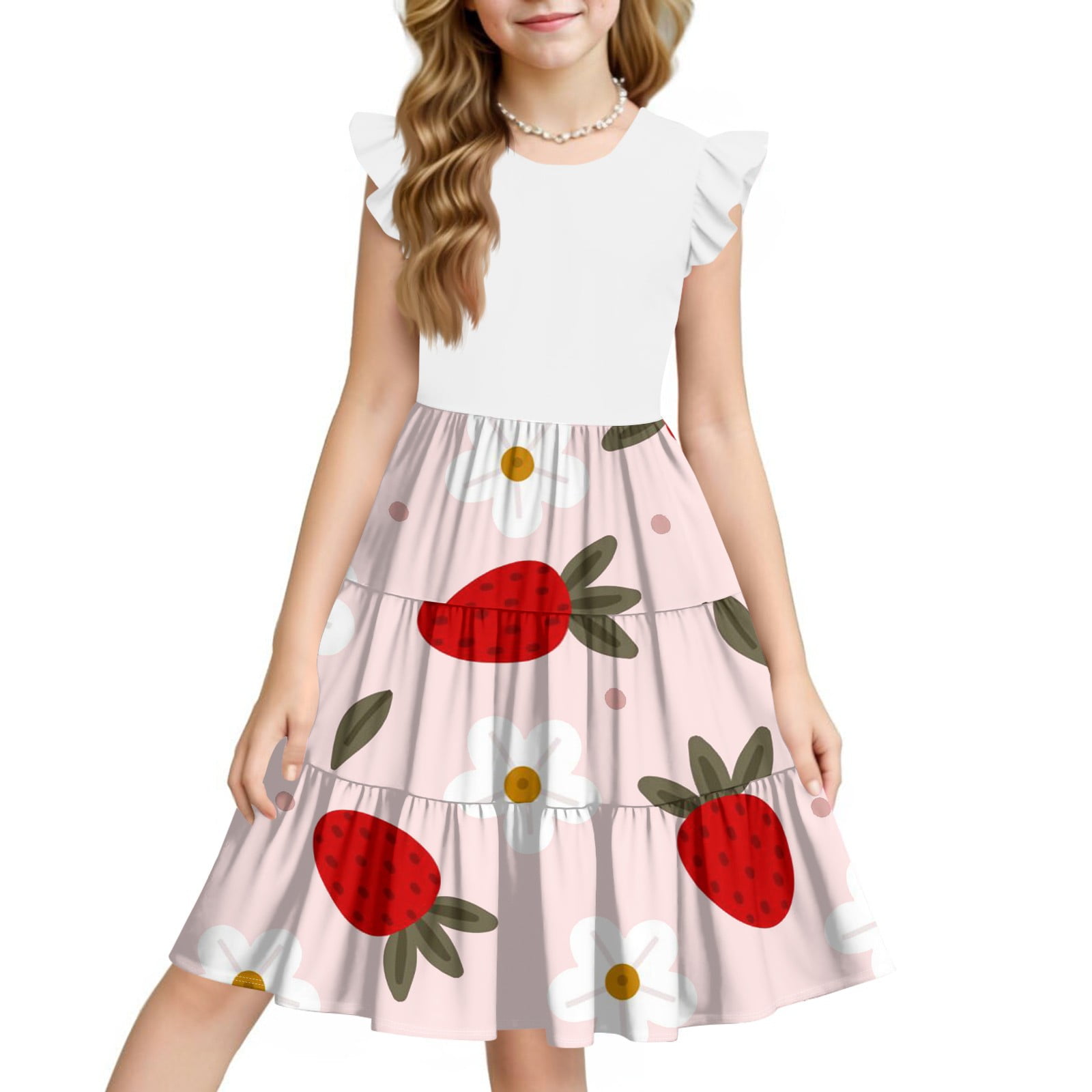 Plus Size Spring Dresses for Girls Tiered Swing Ruffle Sleeve Princess ...