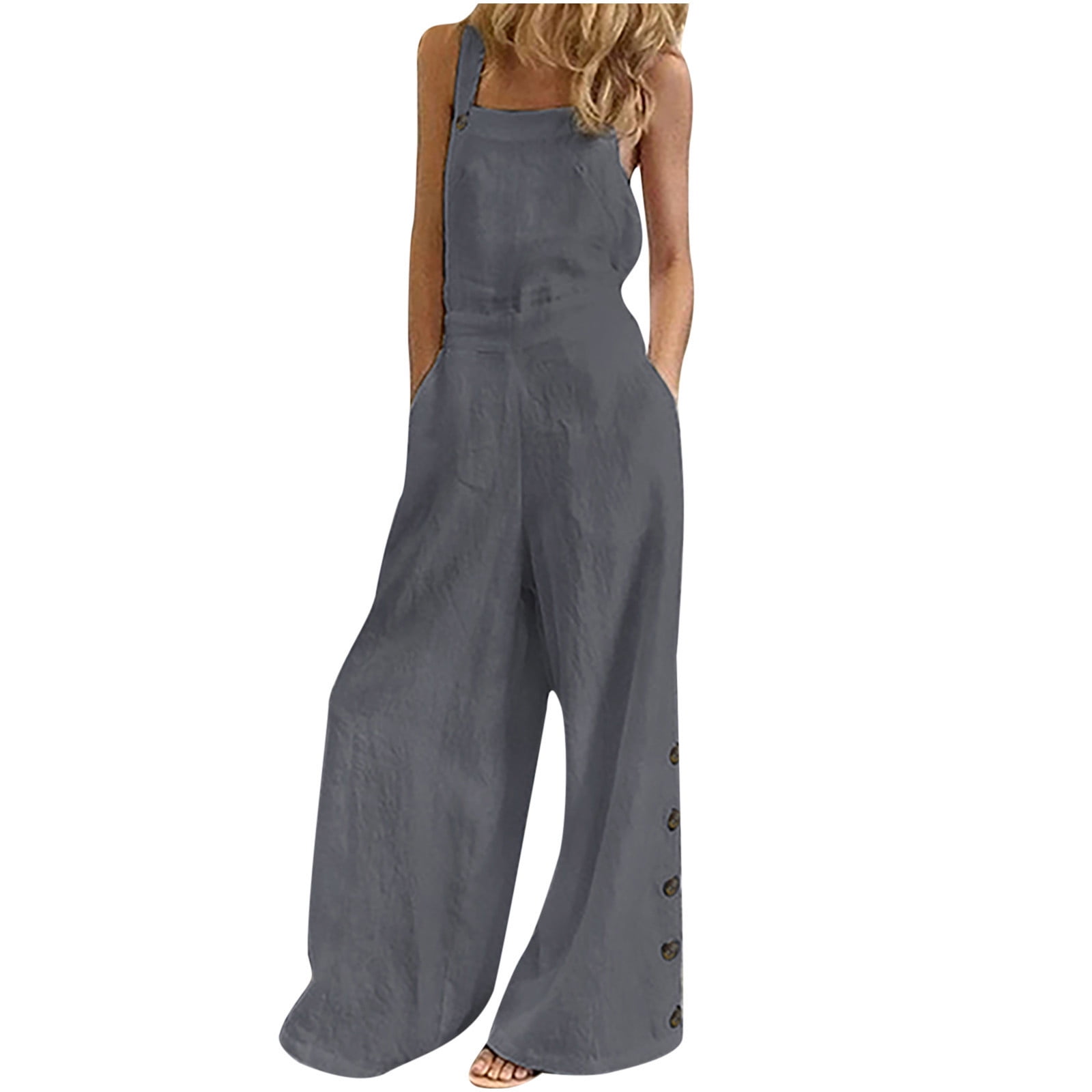 Plus Size Strap Overalls for Women Button Thick Straps Jumpsuit Loose ...