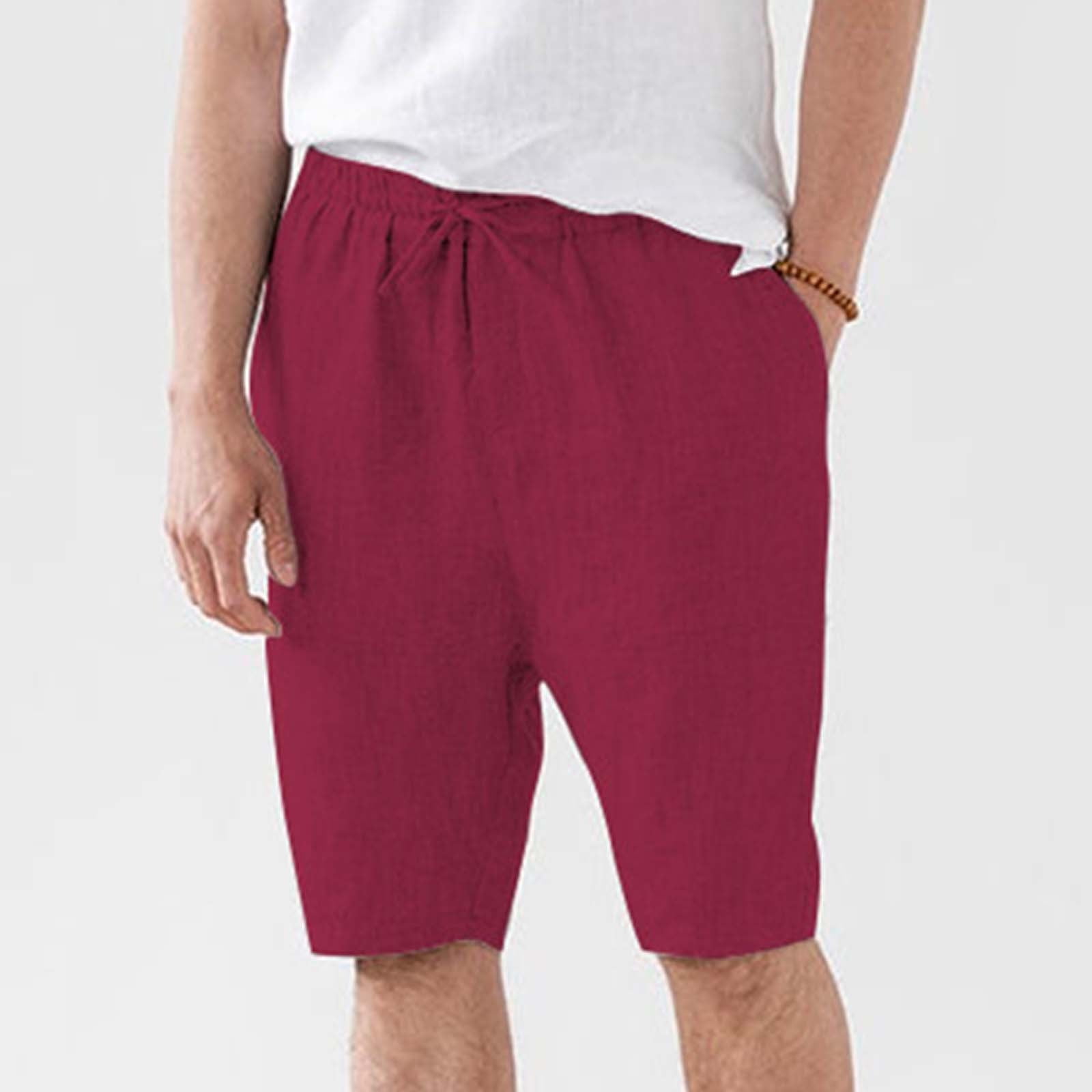 Plus Size Summer Casual Solid Color Cotton And Linen Shorts for Men,Men ...