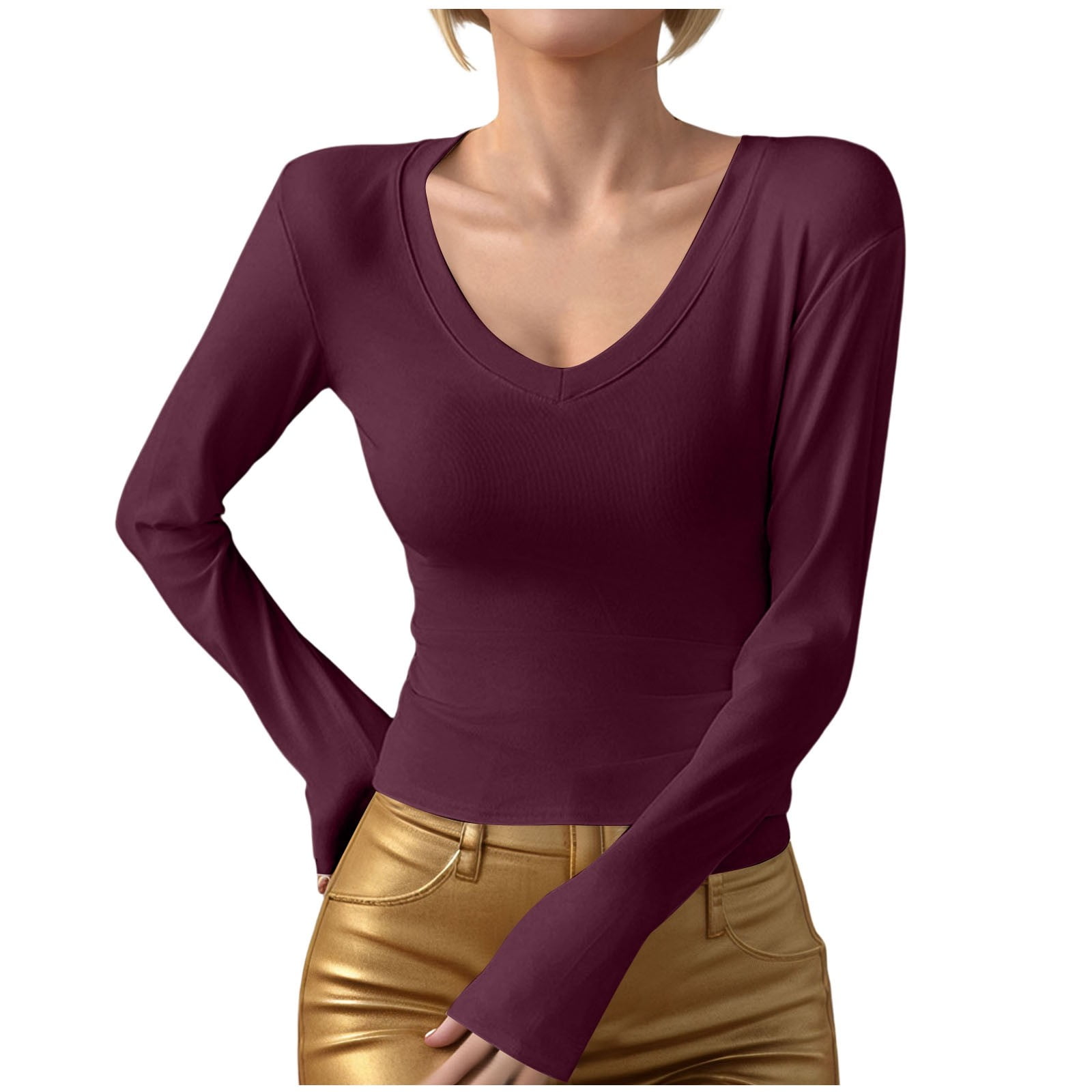 Plus Size Summer Clothes for Women Long Sleeve Shirt Tops Deep V Neck German Velvet Autumn ...