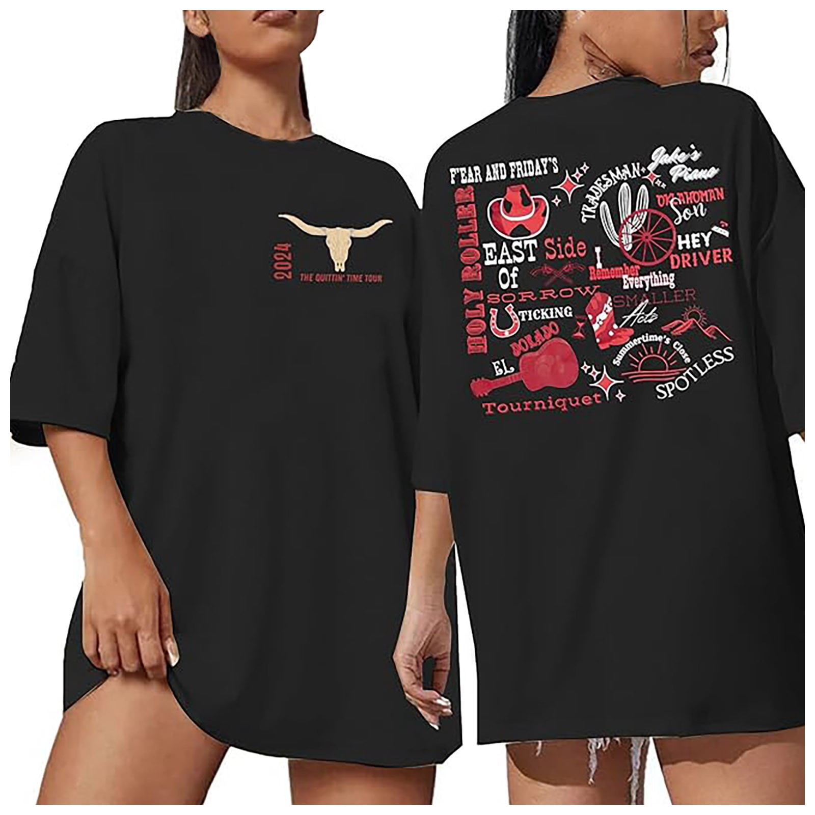 Plus Size Summer Clothes for Women Retro Western Music Oversized Shirts ...