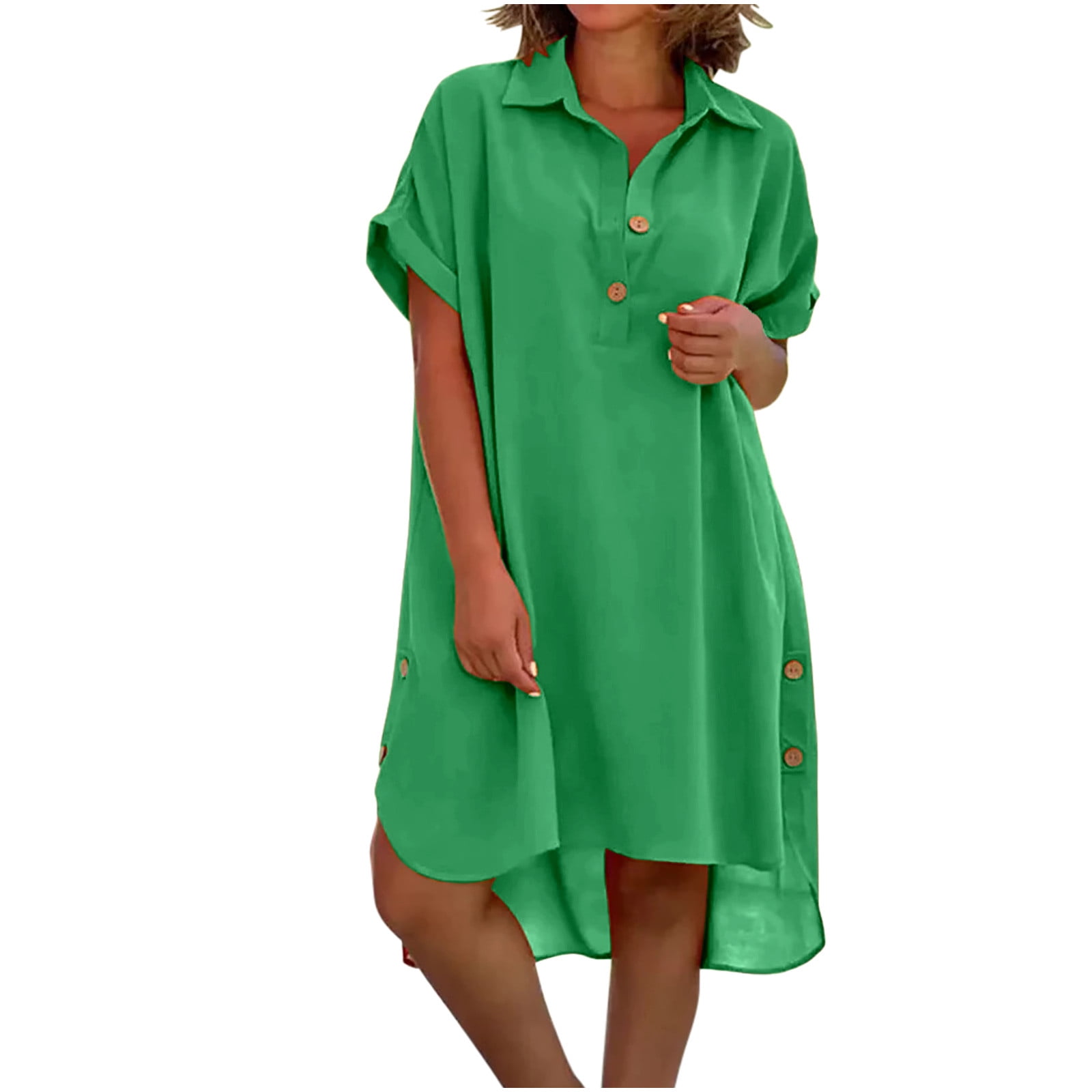 Plus Size Summer Dresses for Women Casual Soild Color Botton Dress ...
